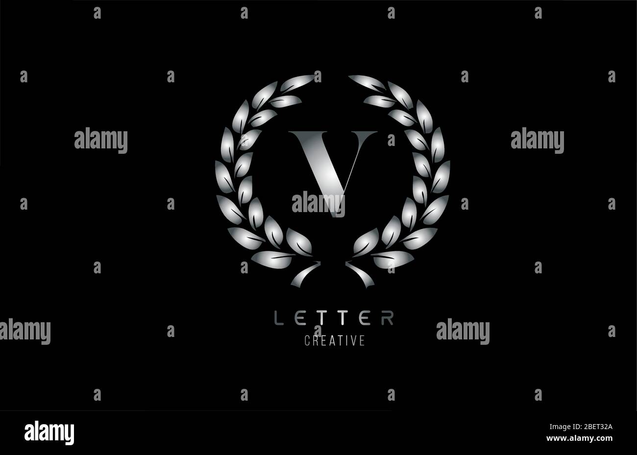 silver grey metal V alphabet letter logo icon with floral design for ...