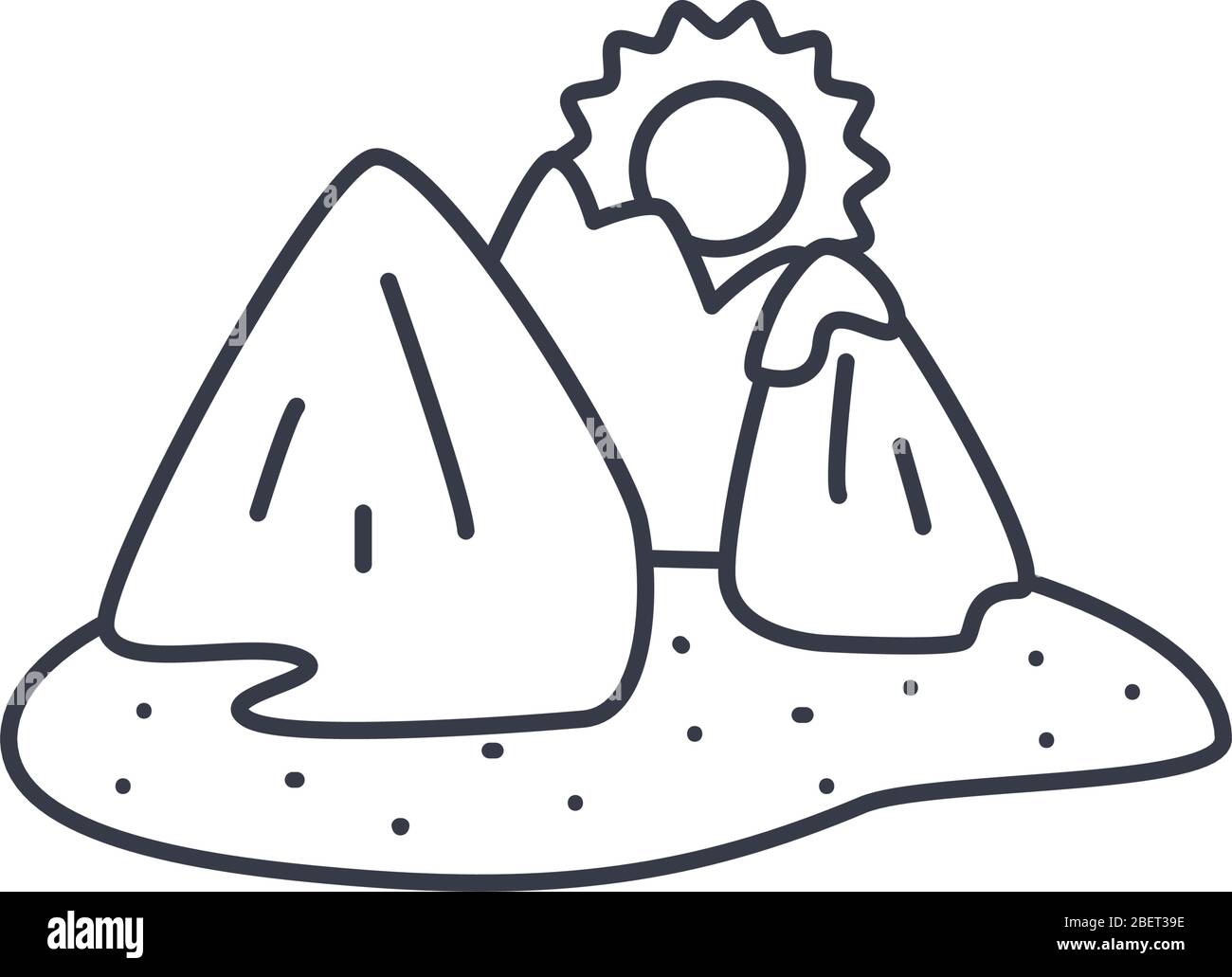 snowy mountains and sun icon over white background, line style, vector ...