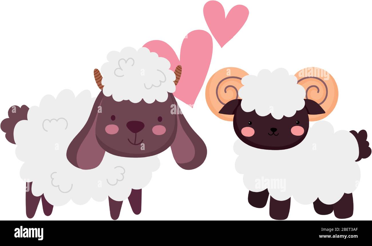 farm animals sheep and goat love hearts cartoon vector illustration ...