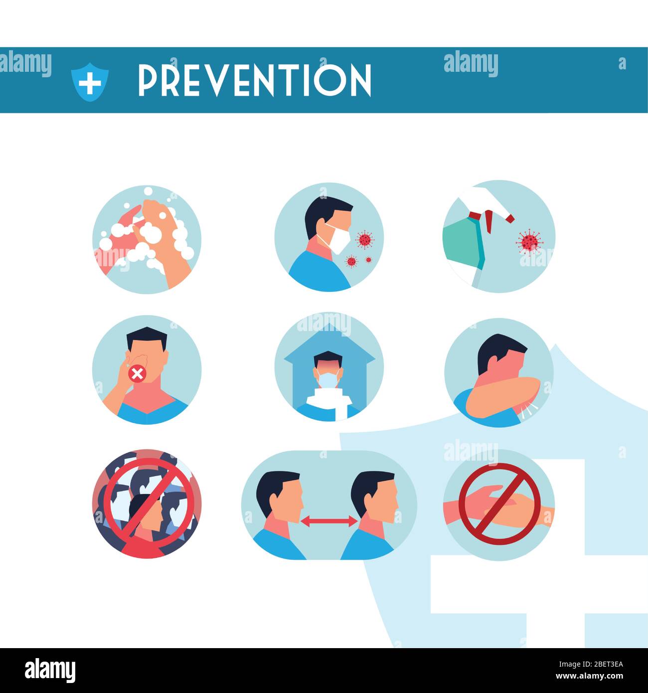 set of icons with coronavirus infections prevention methods vector ...