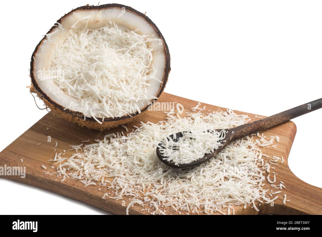 Fresh Grated Coconut isolated on white background Stock Photo - Alamy