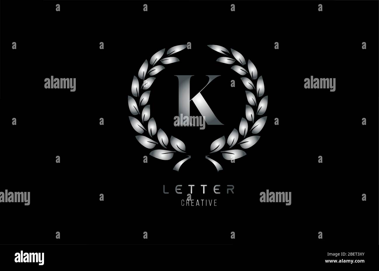 silver grey metal K alphabet letter logo icon with floral design for ...