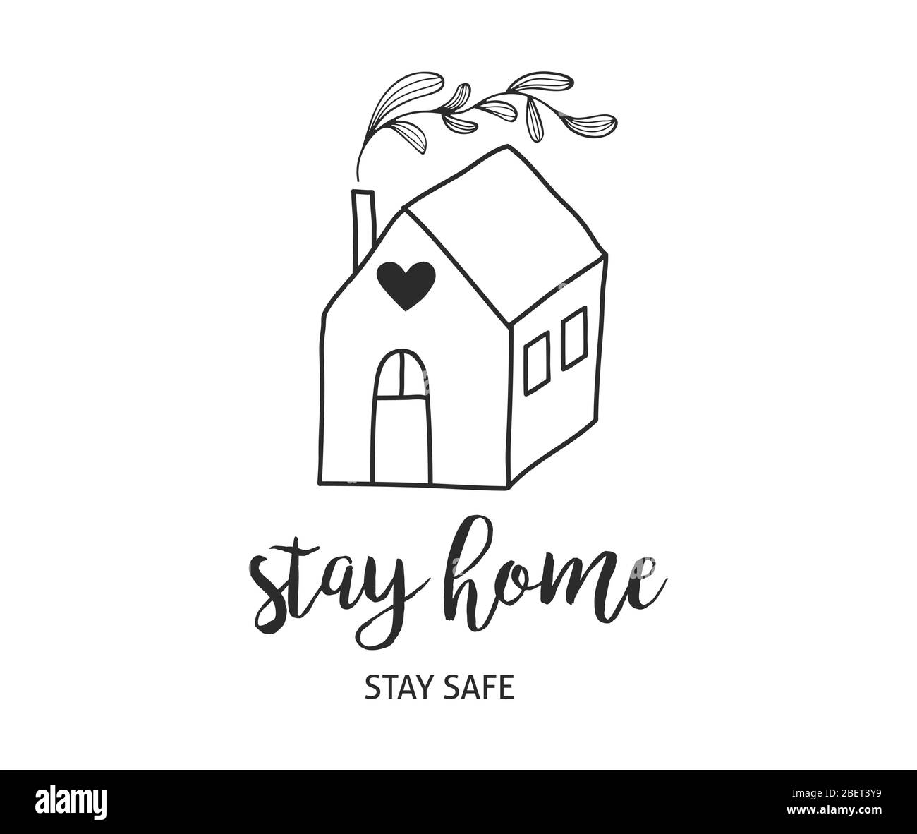 Stay at home, stay safe. Vector logos, illustrations and icons. Hand ...