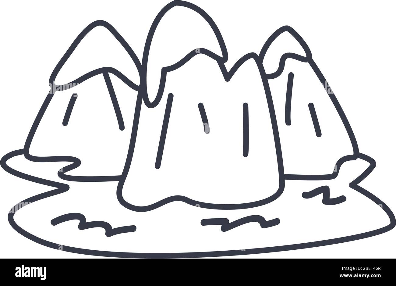 snowy mountains icon over white background, line style, vector ...