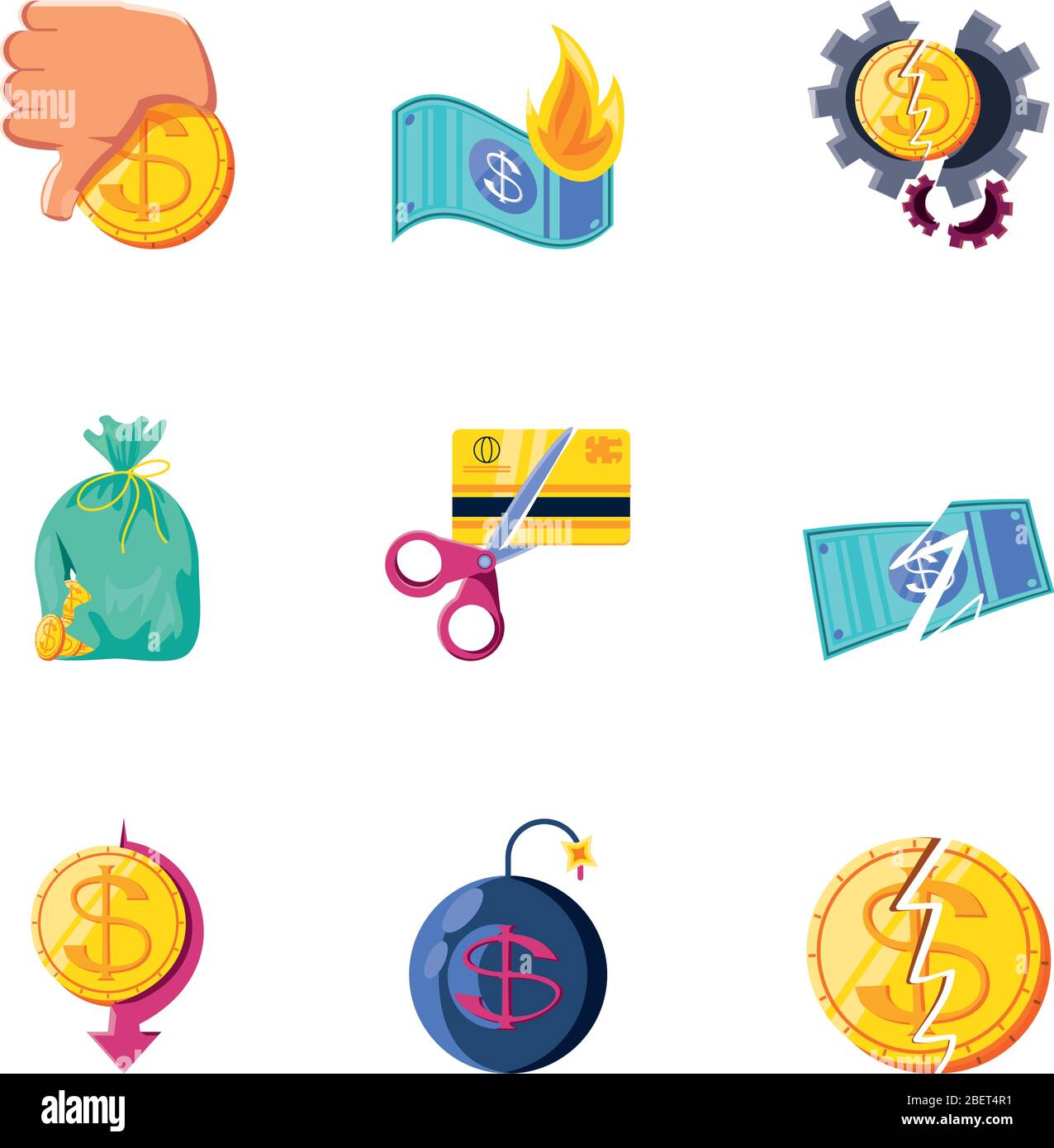 set of icons collapsed economy on white background vector illustration ...