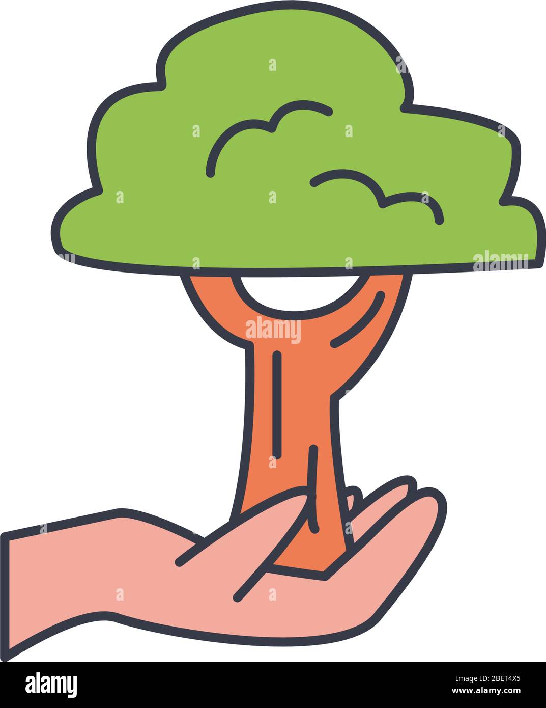 hand with tree icon over white background, fill style, vector ...