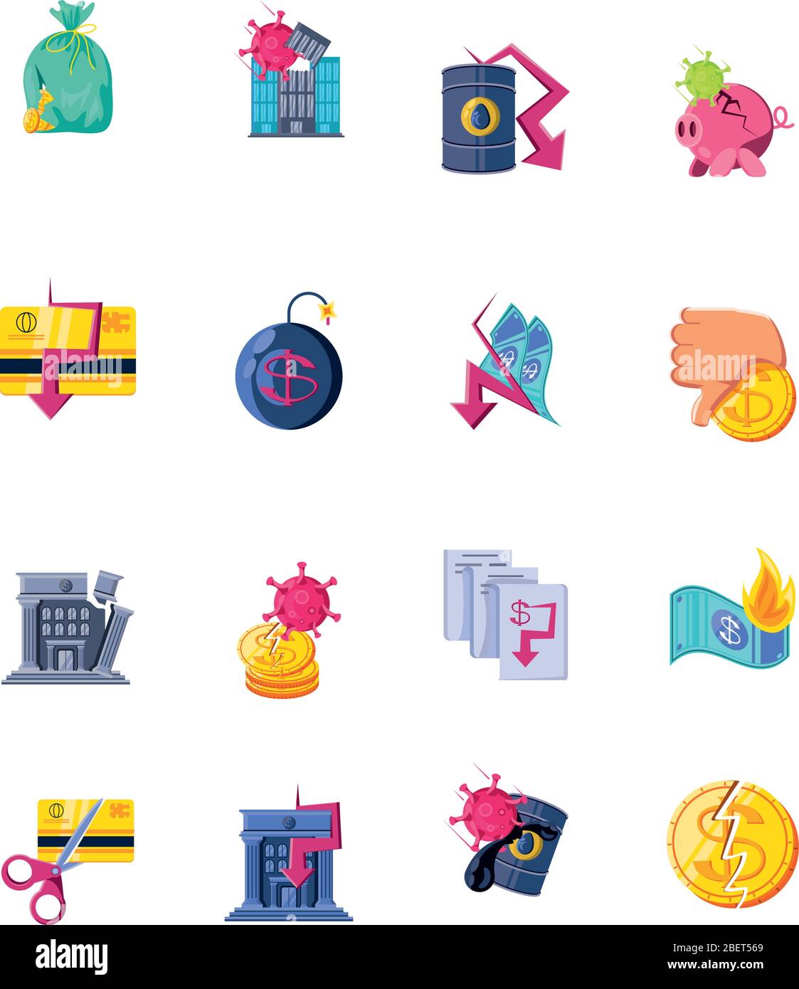 set of icons collapsed economy on white background vector illustration ...