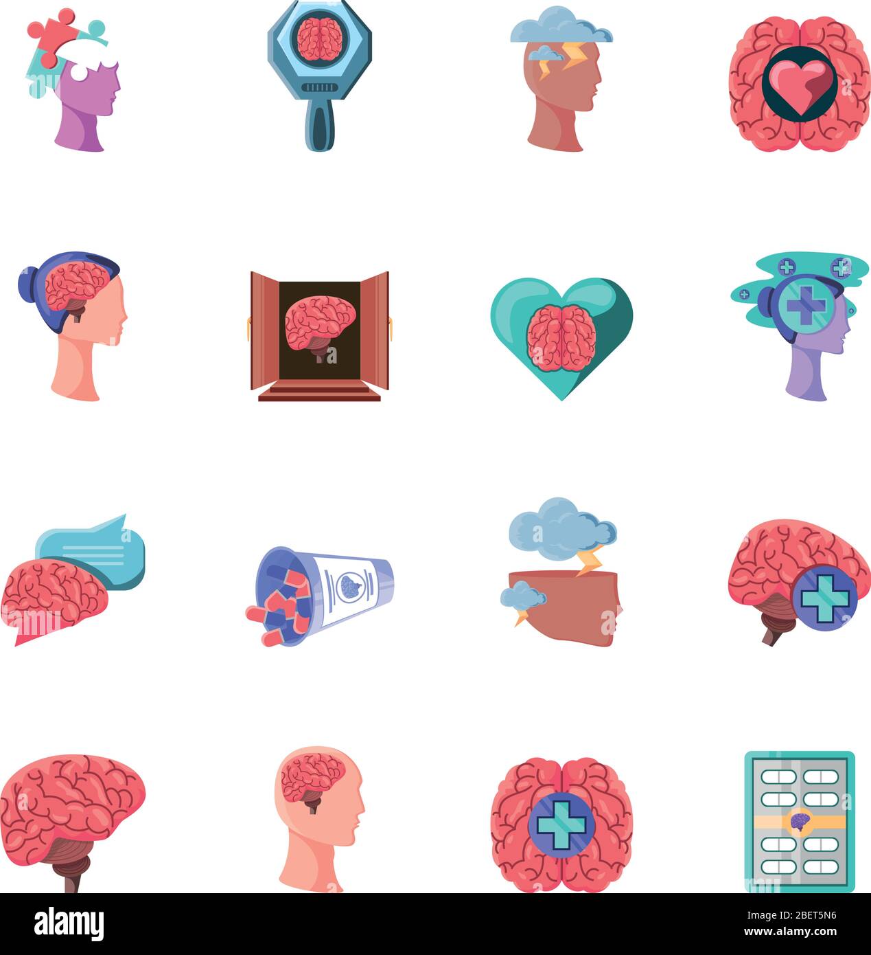 set of icons mental health on white background vector illustration ...