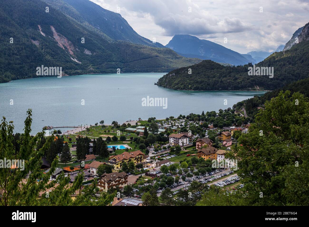 View of Molveno Lake and Town, Italy Stock Photo - Alamy