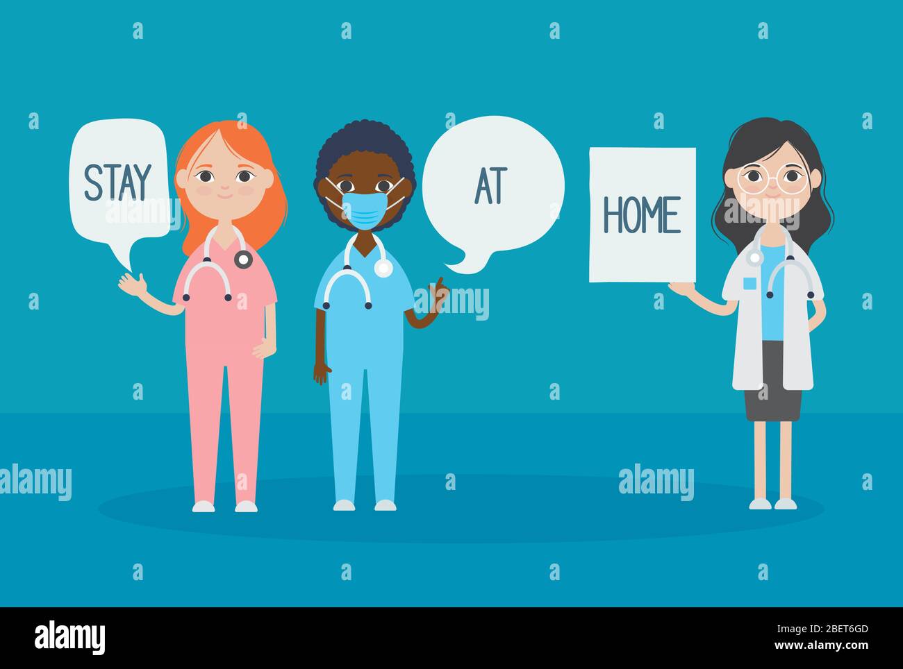 stop covid19 concept, Cartoon doctors women showing the importance of ...