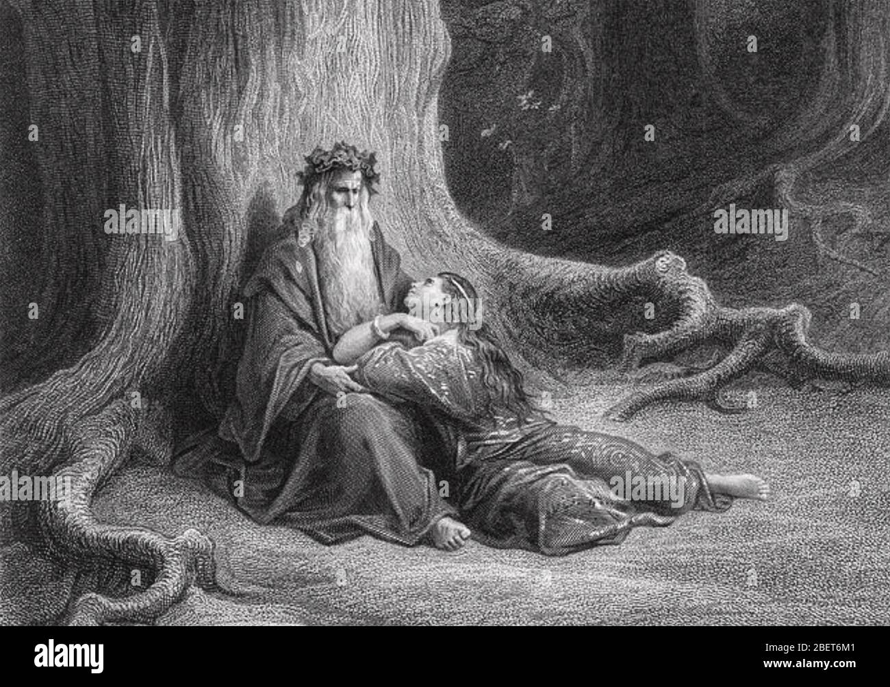 MERLIN and Vivienne resting under an oak in the forest of Brocelianmde ...