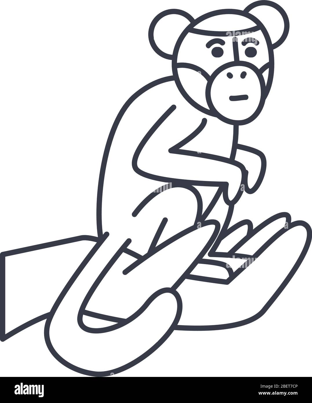 hand with monkey icon over white background, line style, vector ...