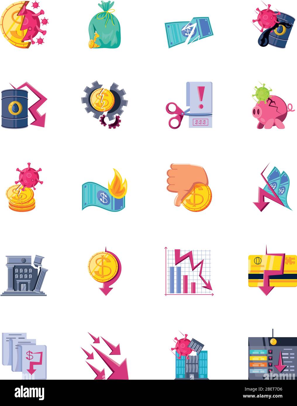 set of icons collapsed economy on white background vector illustration ...