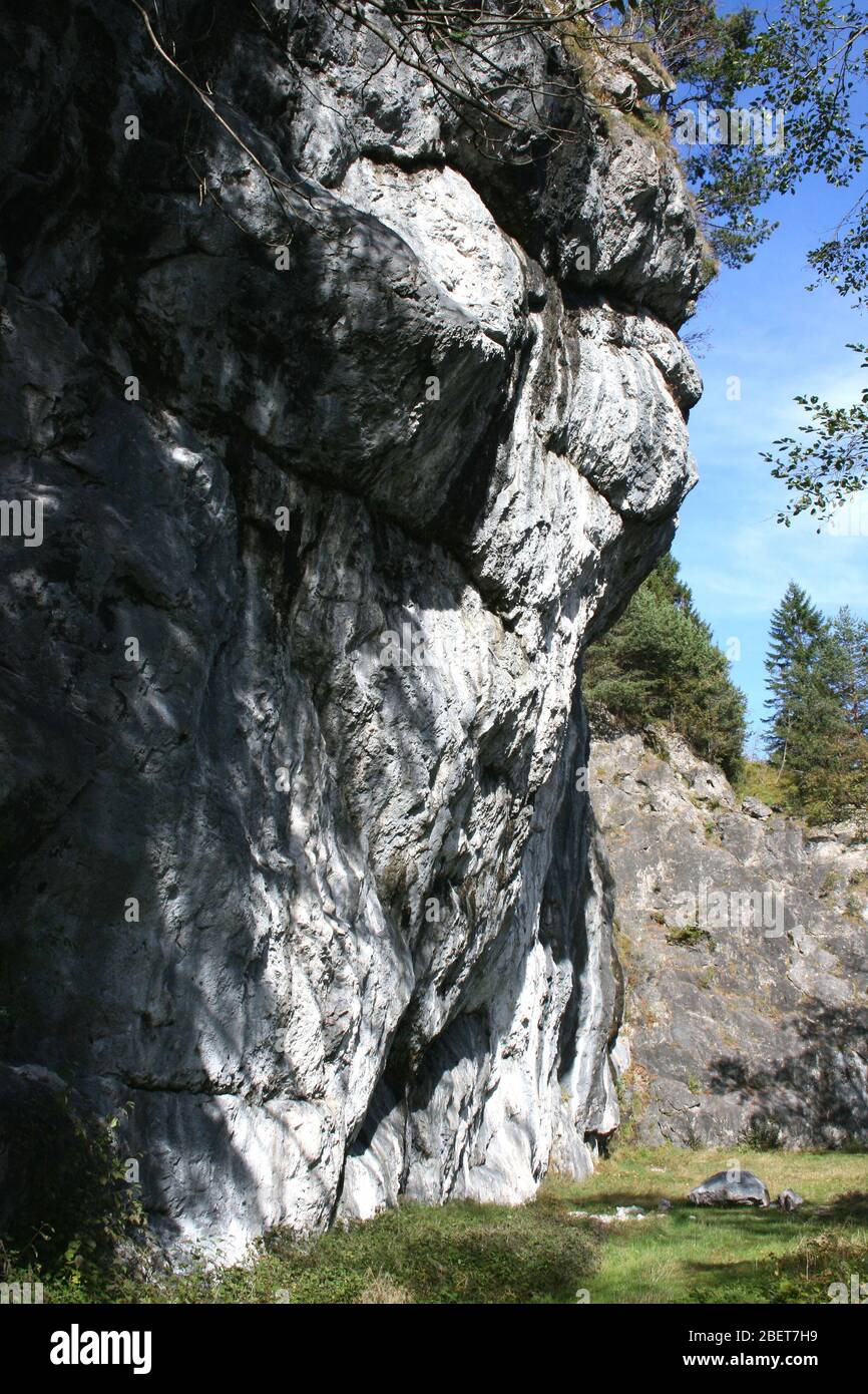 A landscape in the highlands, with rocks, trees and blue sky Eine ...