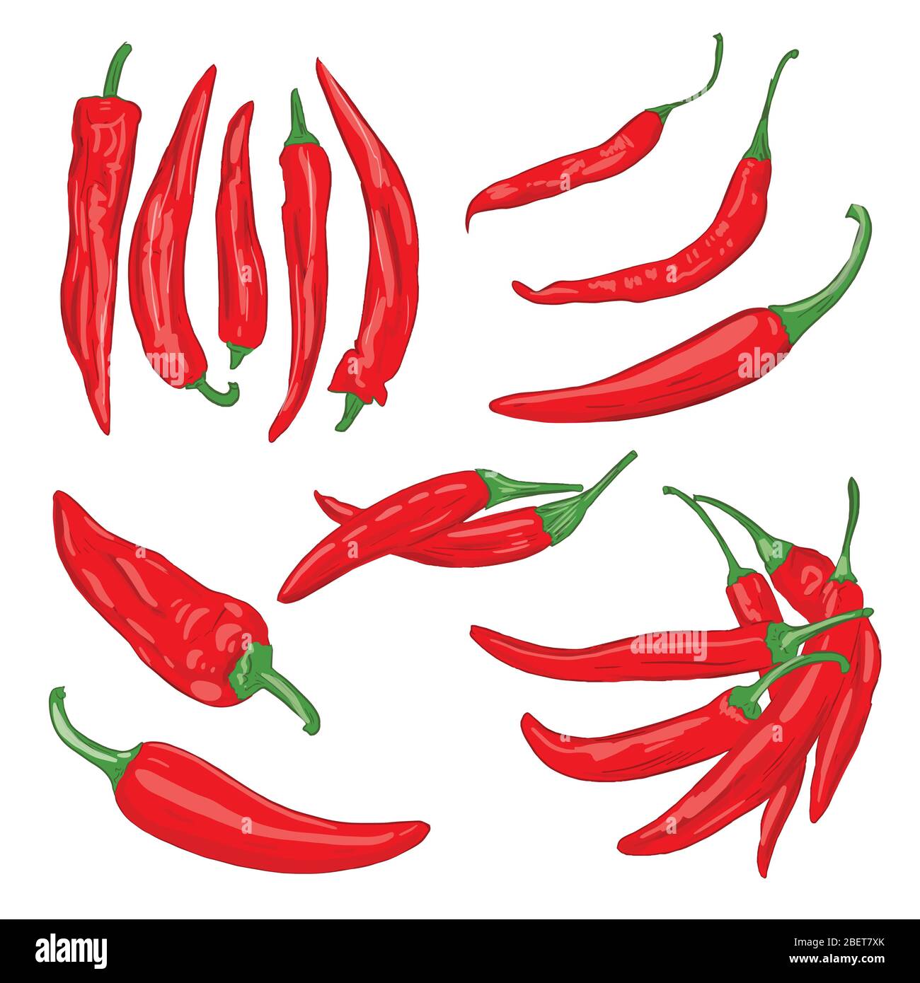 Vector illustration of red vegetables of cayenne hot pepper on a white ...
