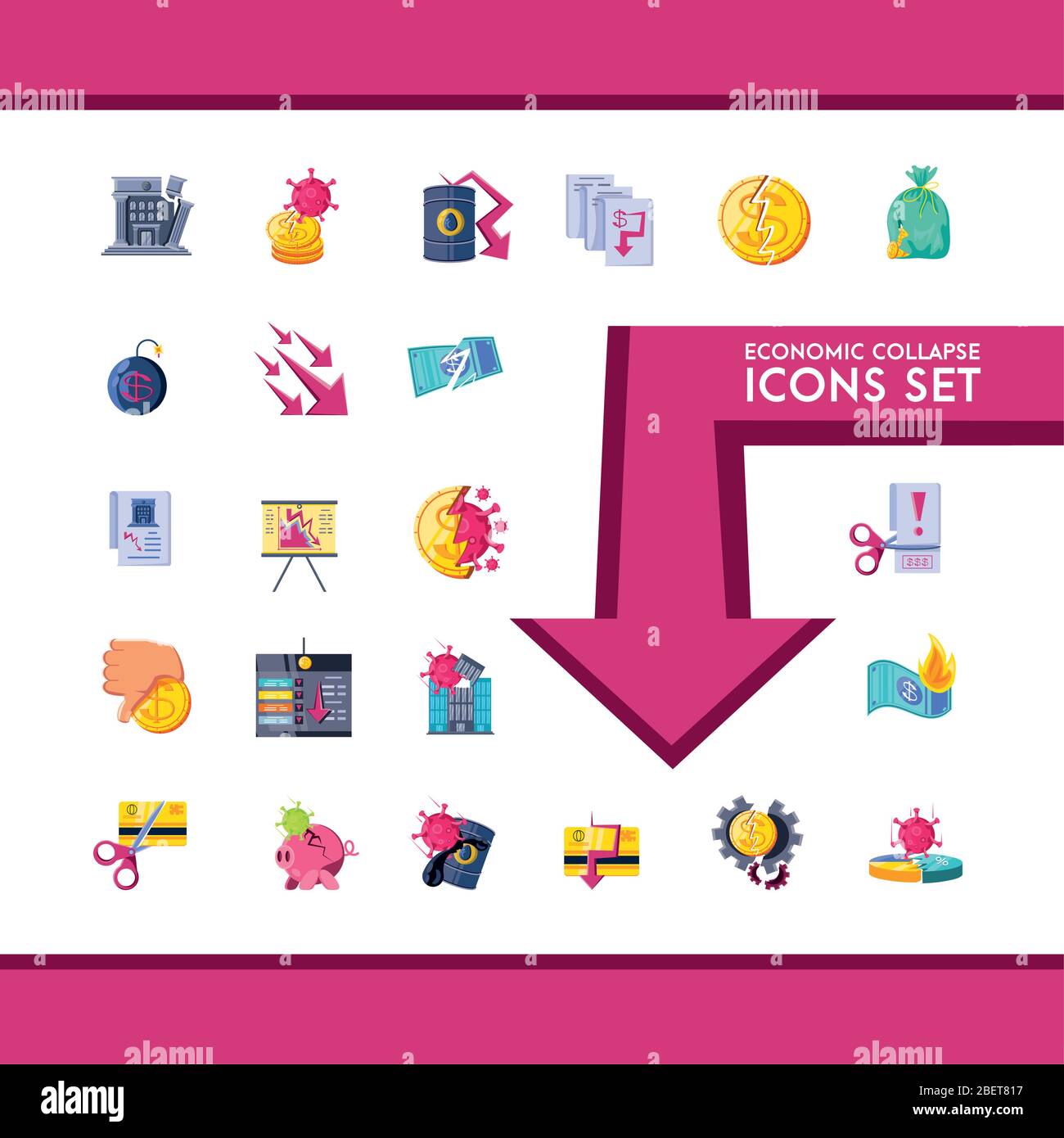 set of icons collapsed economy vector illustration design Stock Vector ...