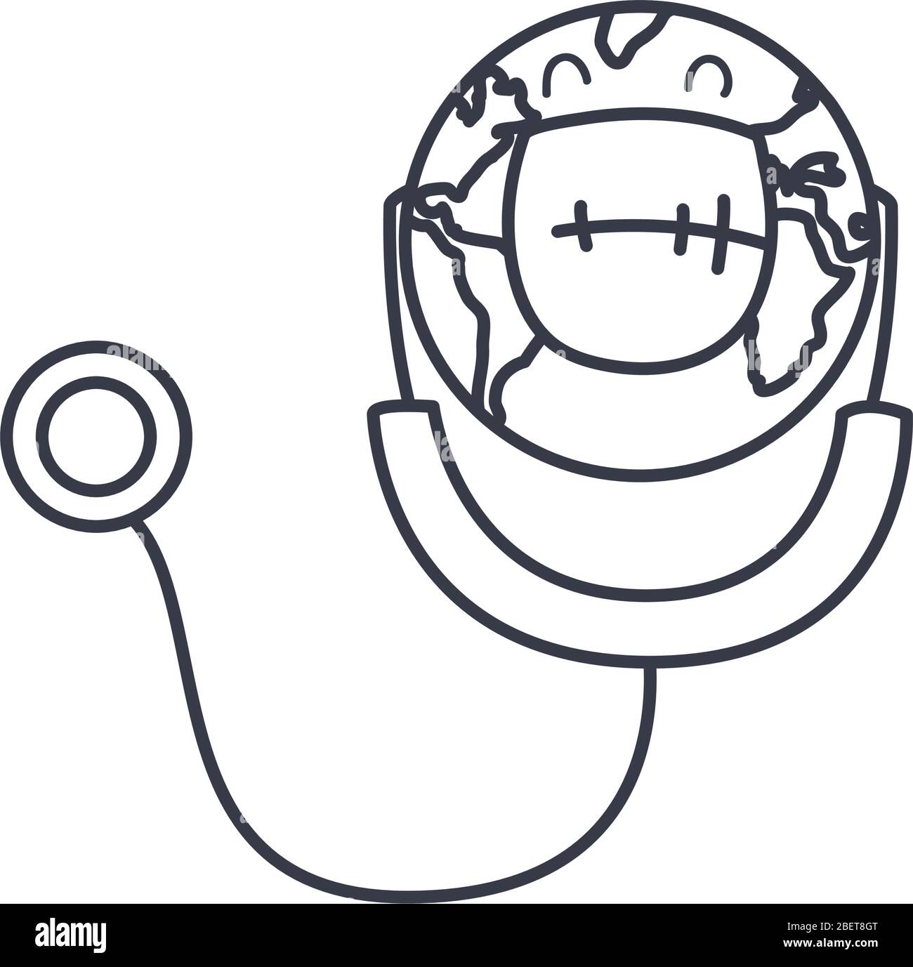 earth planet with mouth mask and stethoscope over white background ...