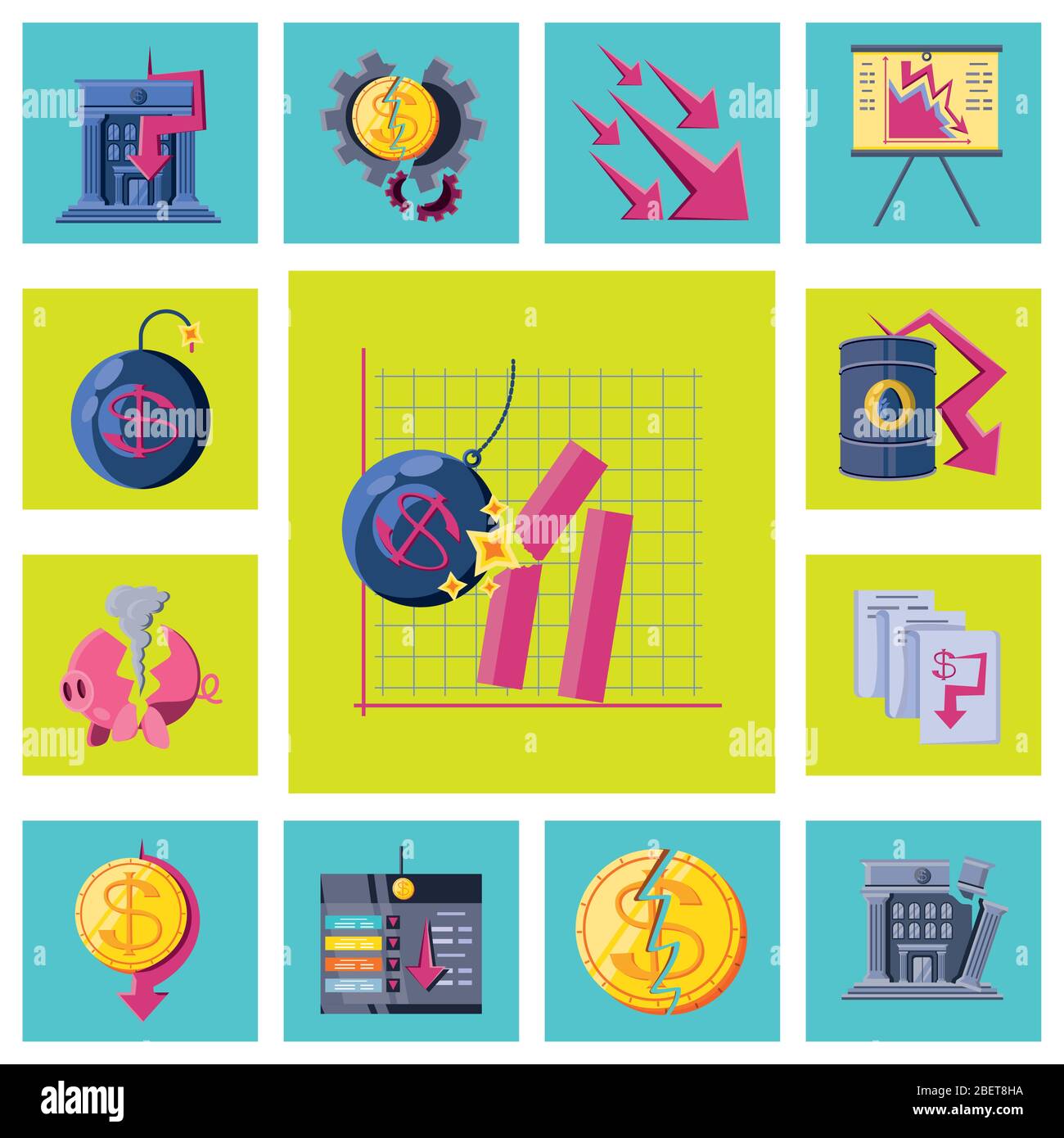 set of icons collapsed economy vector illustration design Stock Vector ...