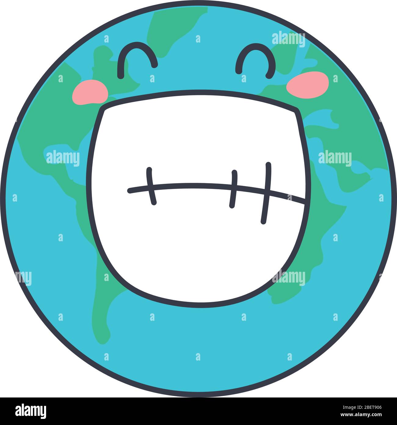 cartoon earth planet smiling icon over white background, fill style ...