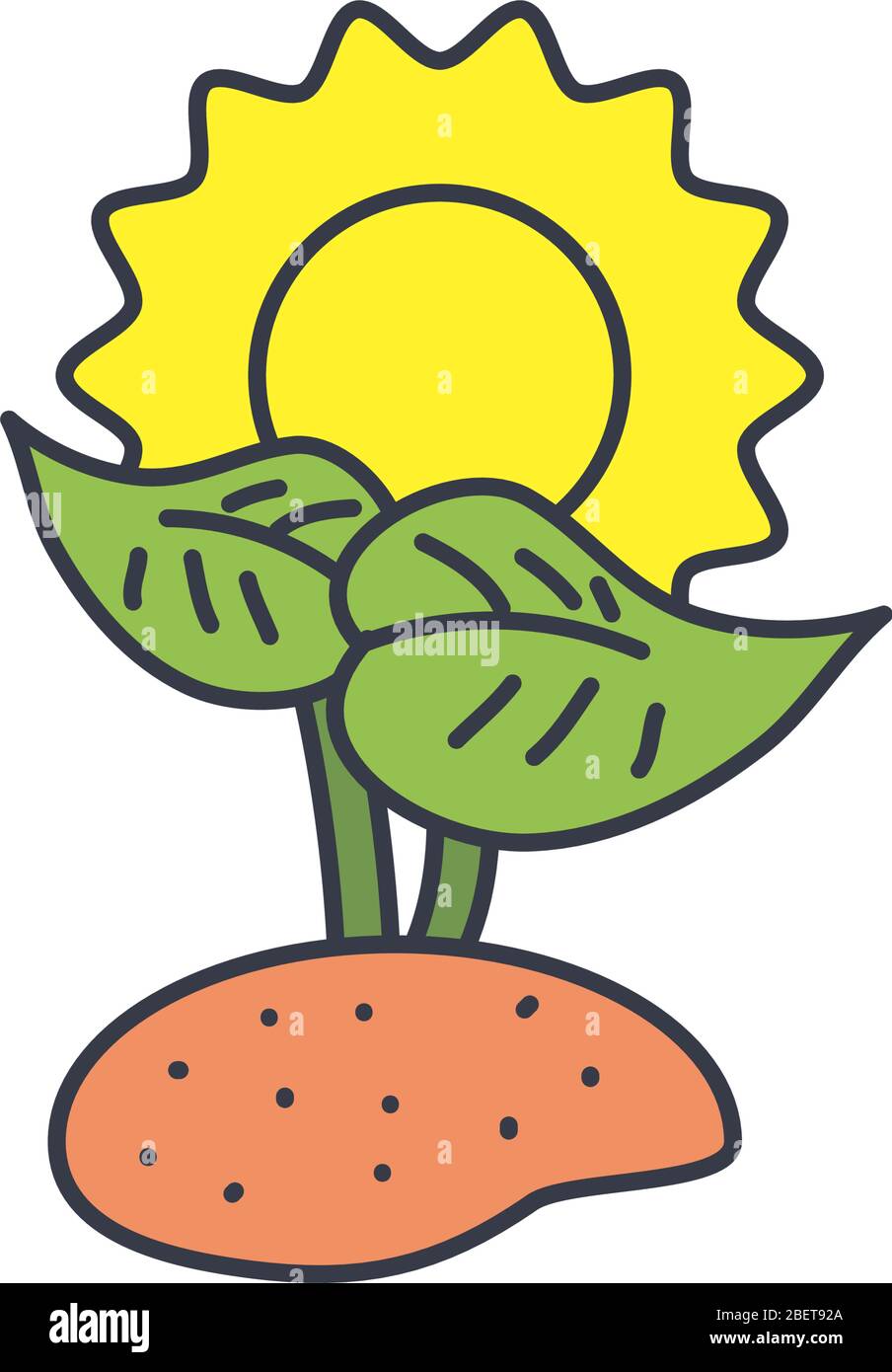 plant growing and sun icon over white background, fill style, vector ...