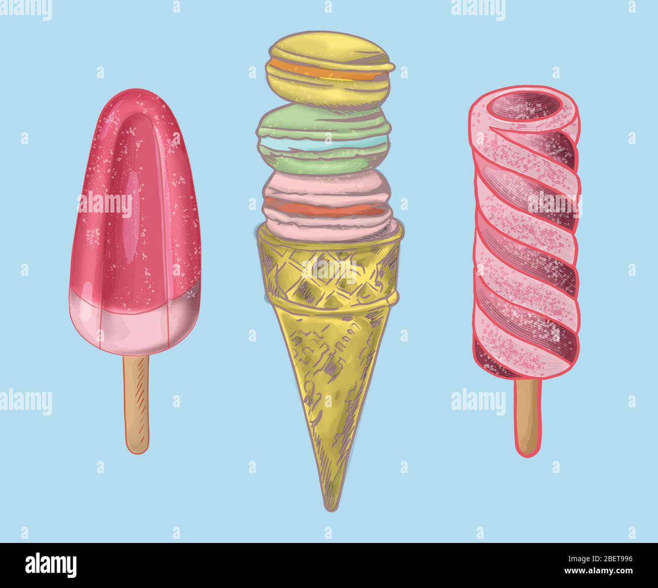 Vector illustration of three ice creams of different shapes and sizes ...