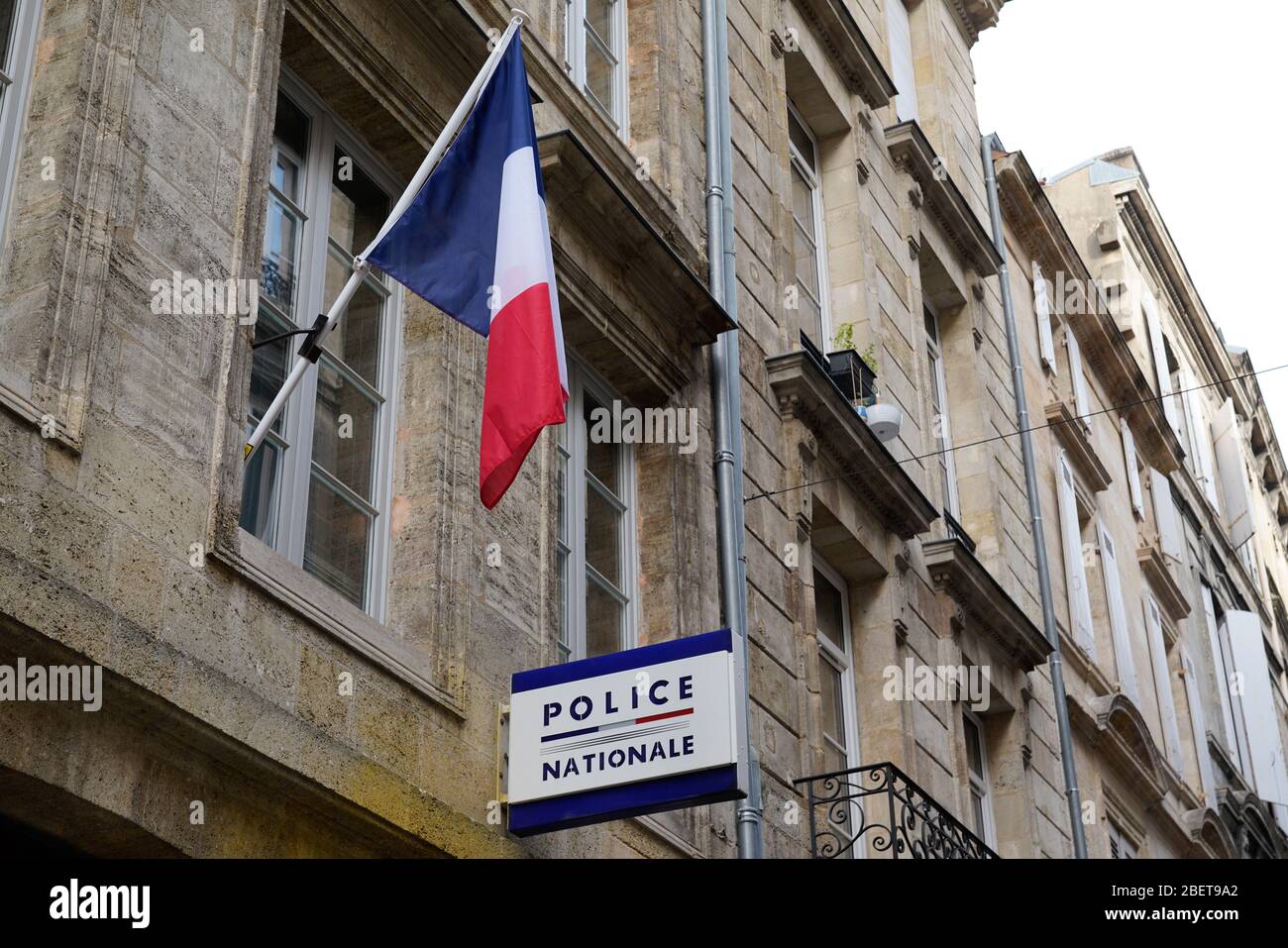 police nationale signpost indicating station sign with french flag ...