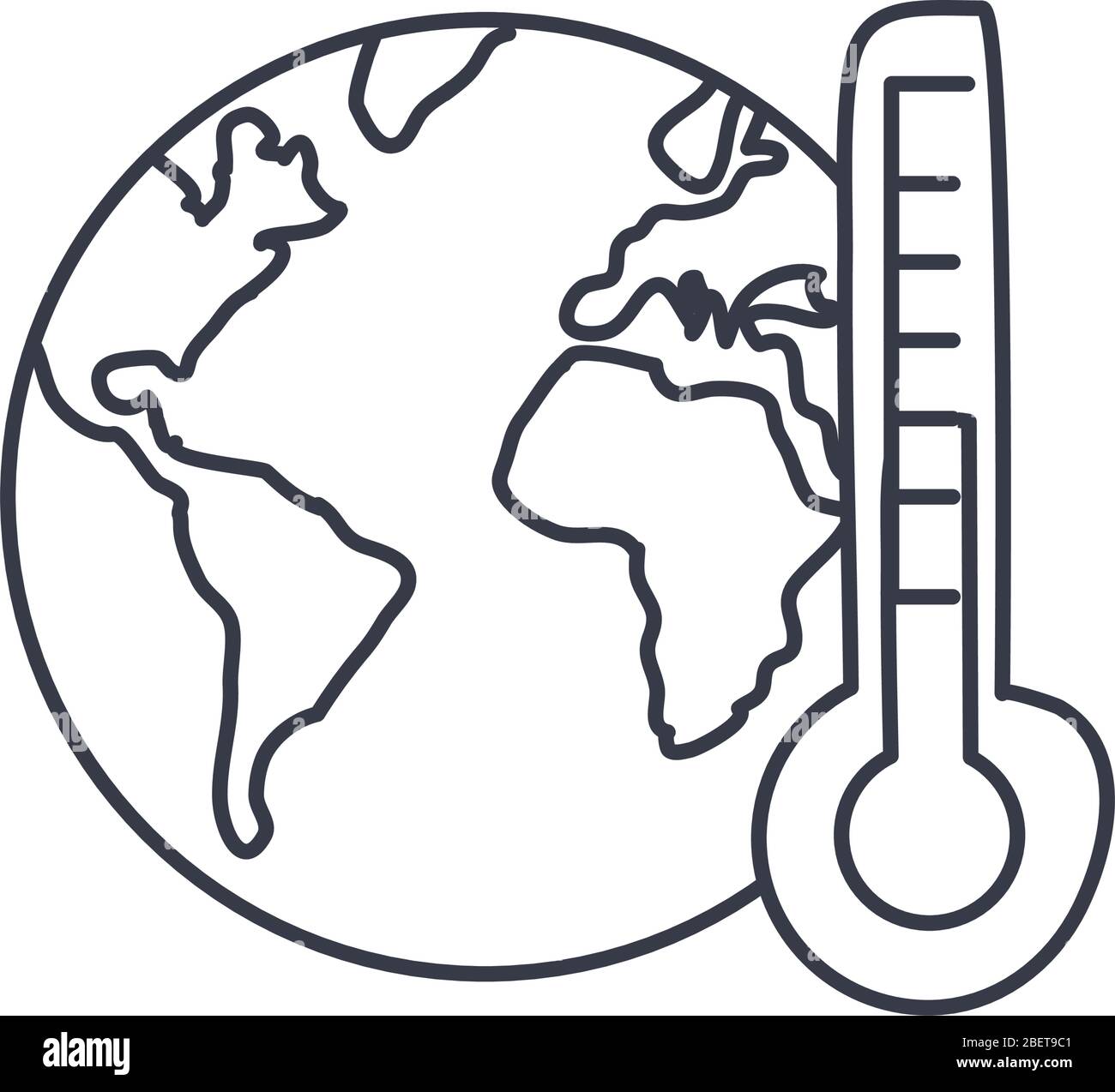 earth planet and thermometer icon over white background, line style ...