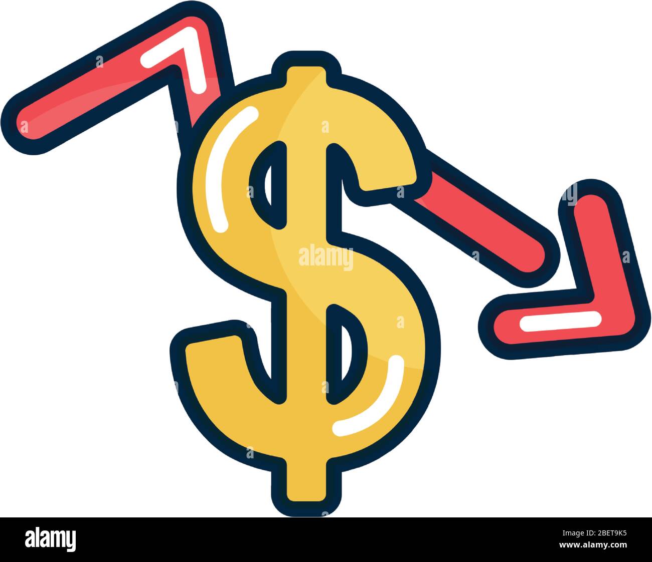 economic recession concept, money symbol and financial arrow down icon ...