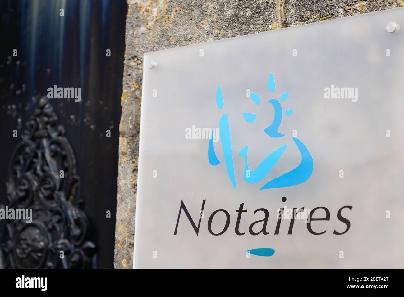 notary board blue sign logo entrance building office for french Notaire ...