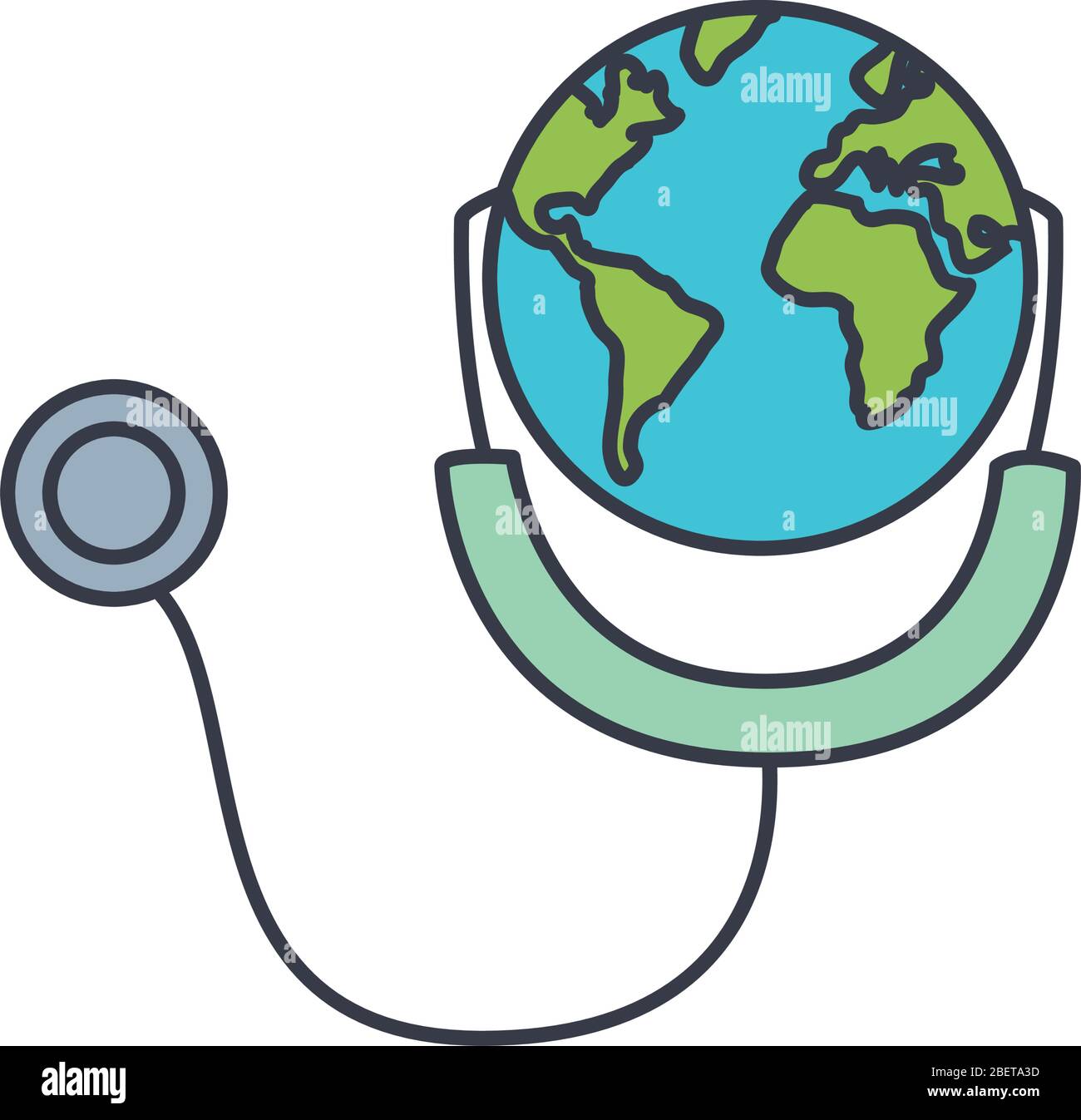 earth planet with stethoscope icon over white background, fill style ...