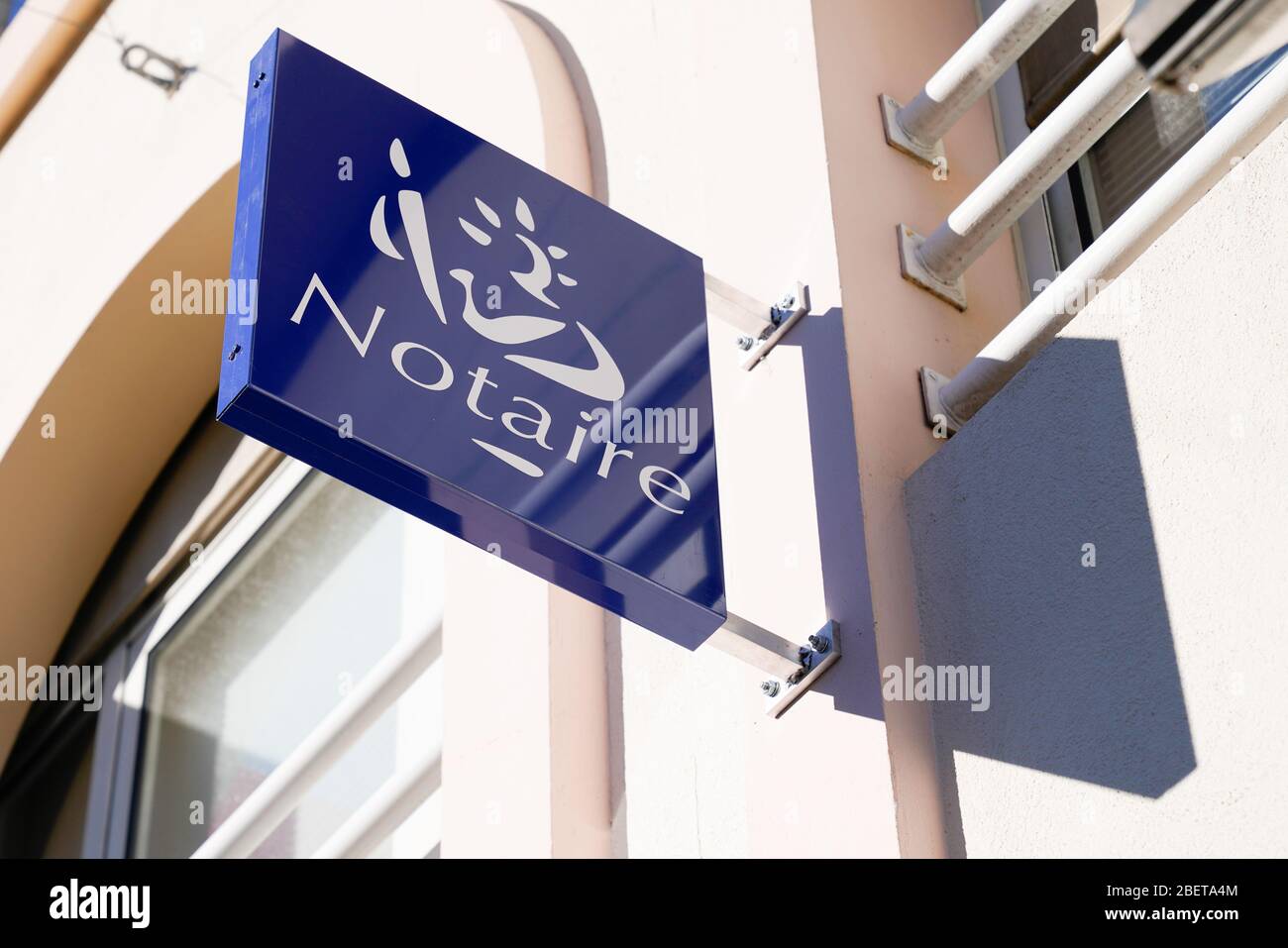 french Notaire notary board blue sign logo entrance building office ...