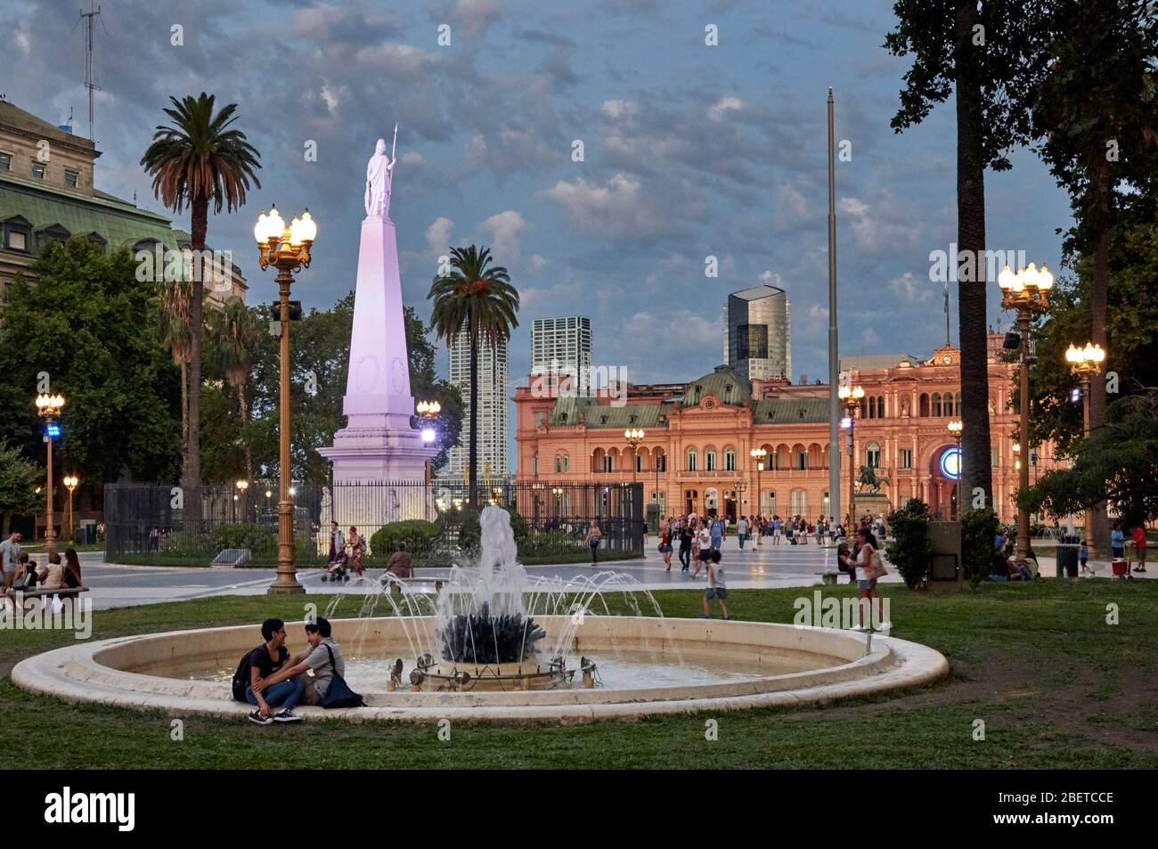 Plaza de Mayo (May Square) at dusk. Buenos Aires, Argentina Stock Photo ...