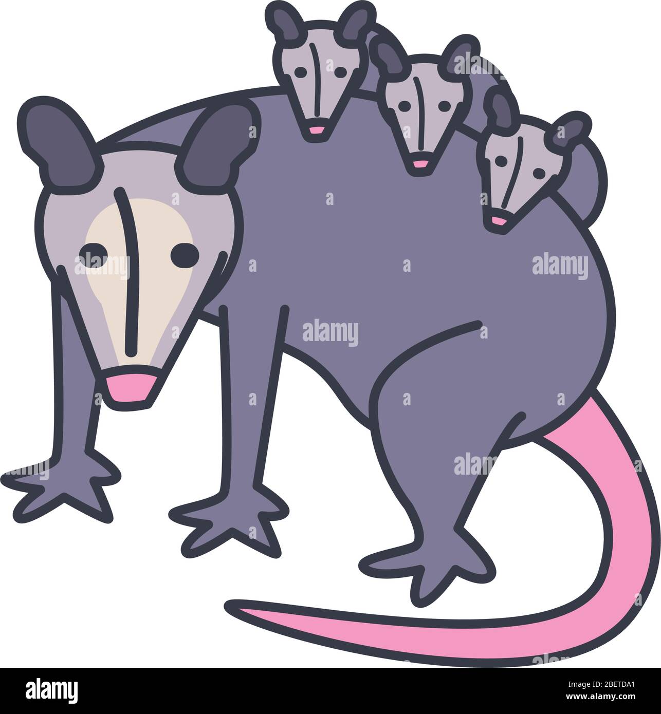 opossum with hatchlings icon over white background, fill style, vector ...