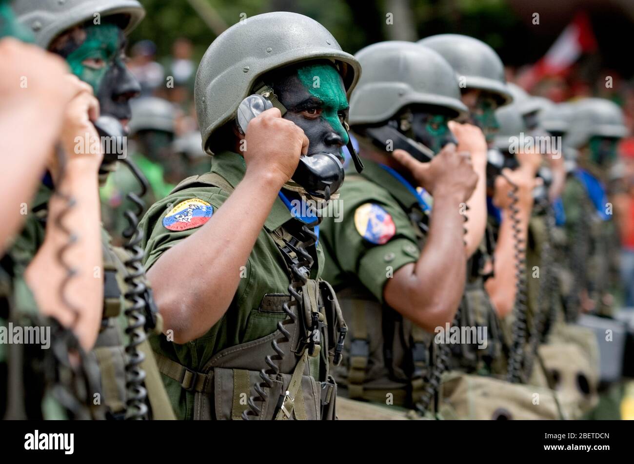 Venezuelan soldiers march during a military parade in Caracas ...