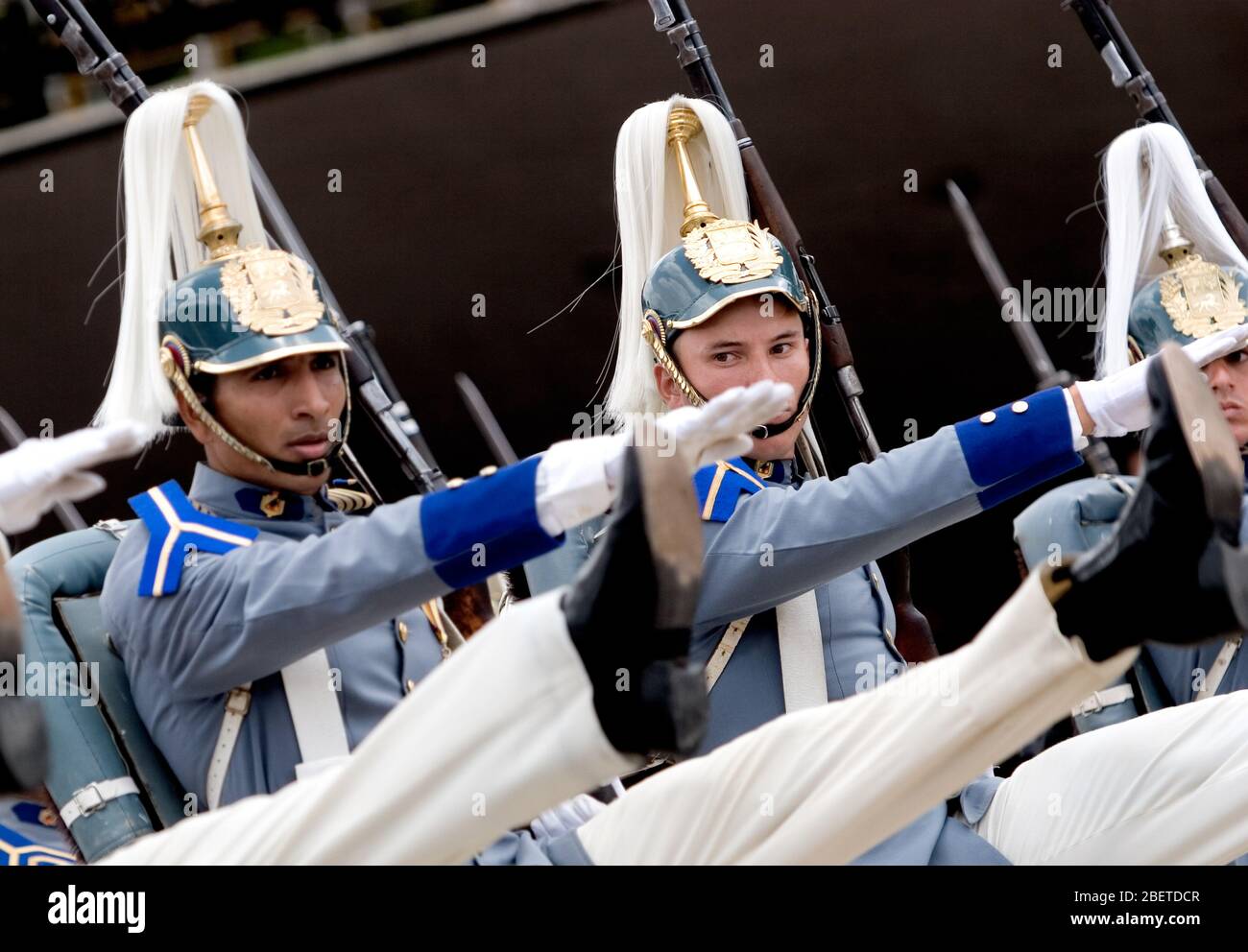 Venezuelan soldiers march during a military parade in Caracas ...