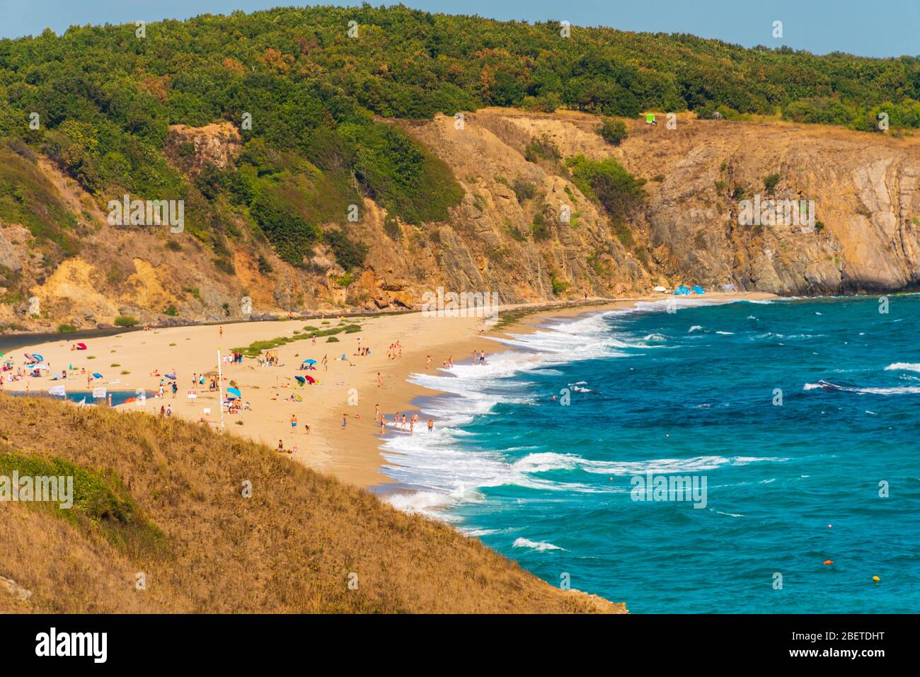 High angle view of the incredible beach at Veleka river and Strandzha ...