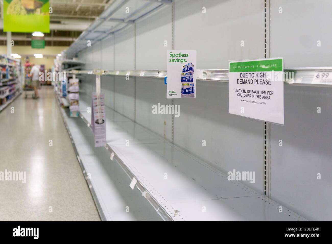 Atlanta, GA / USA - 04/02/20: Empty grocery store shelves at Publix ...