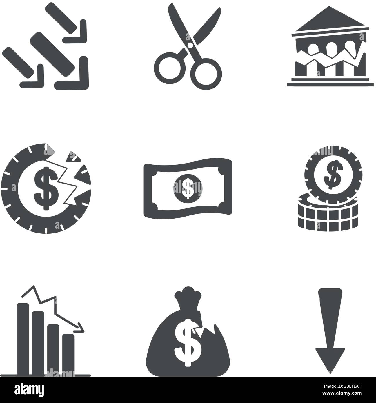 money and financial broke icon set over white background, silhouette ...