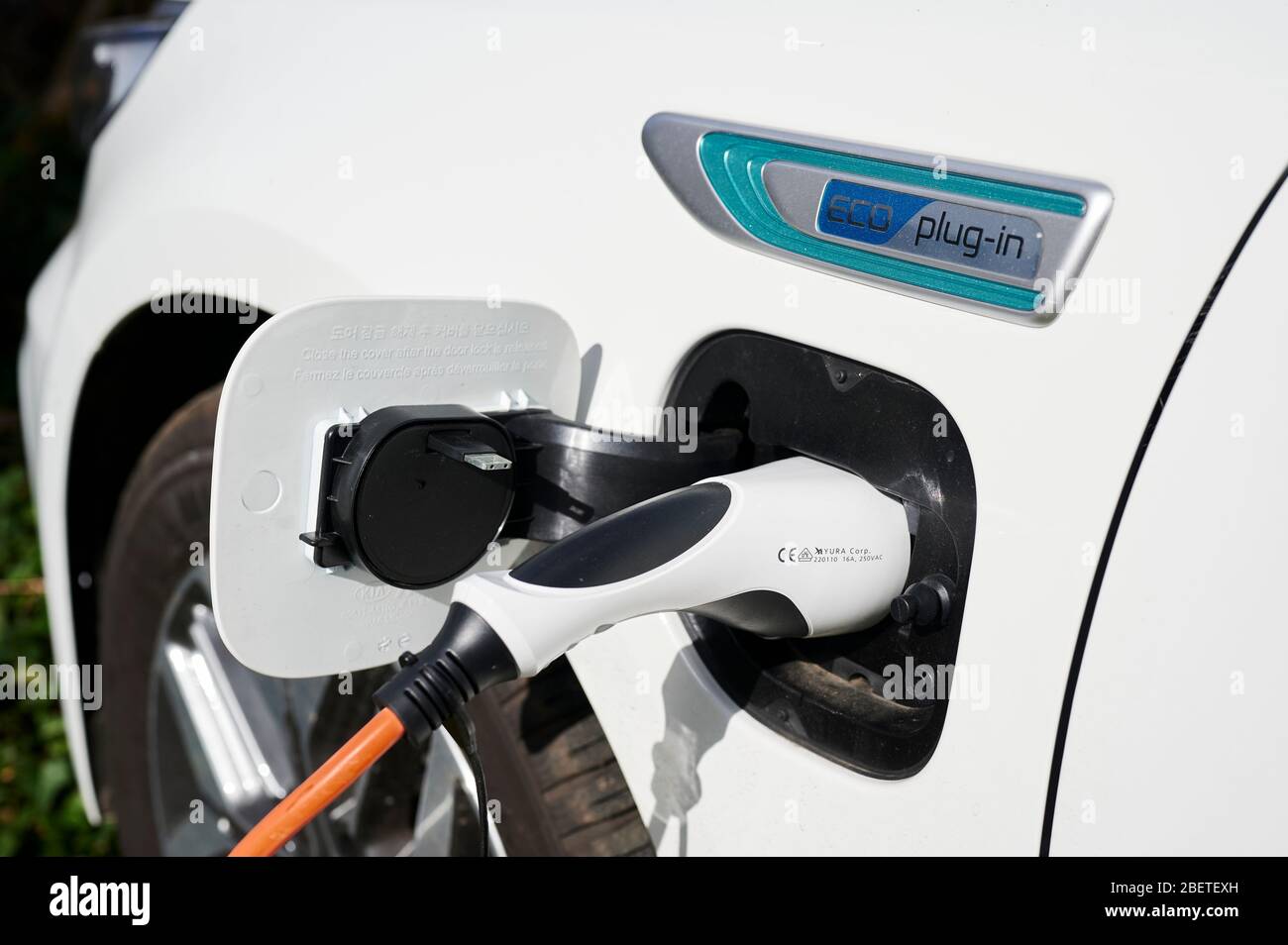 Berlin, Germany - March 14, 2020: View to the charger of an eco ...