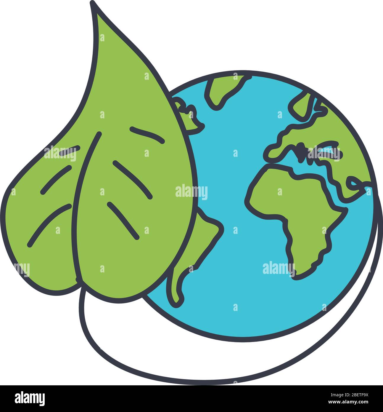 earth planet and leaf icon over white background, fill style, vector ...