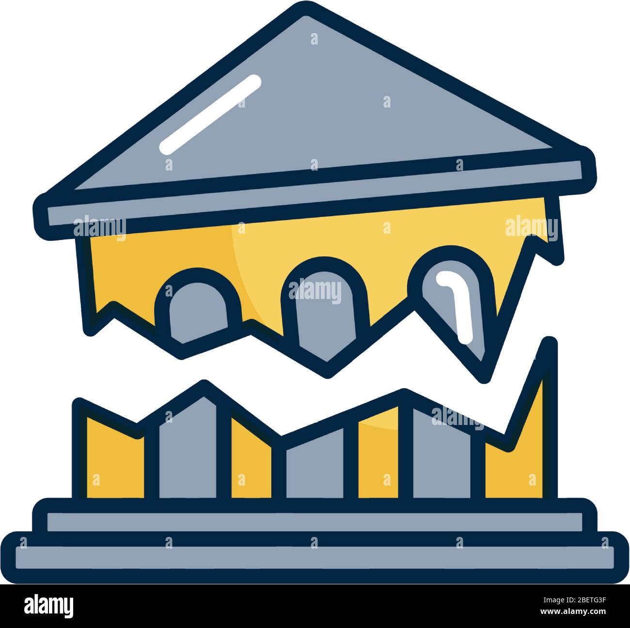financial broke concept, broken bank building icon over white ...