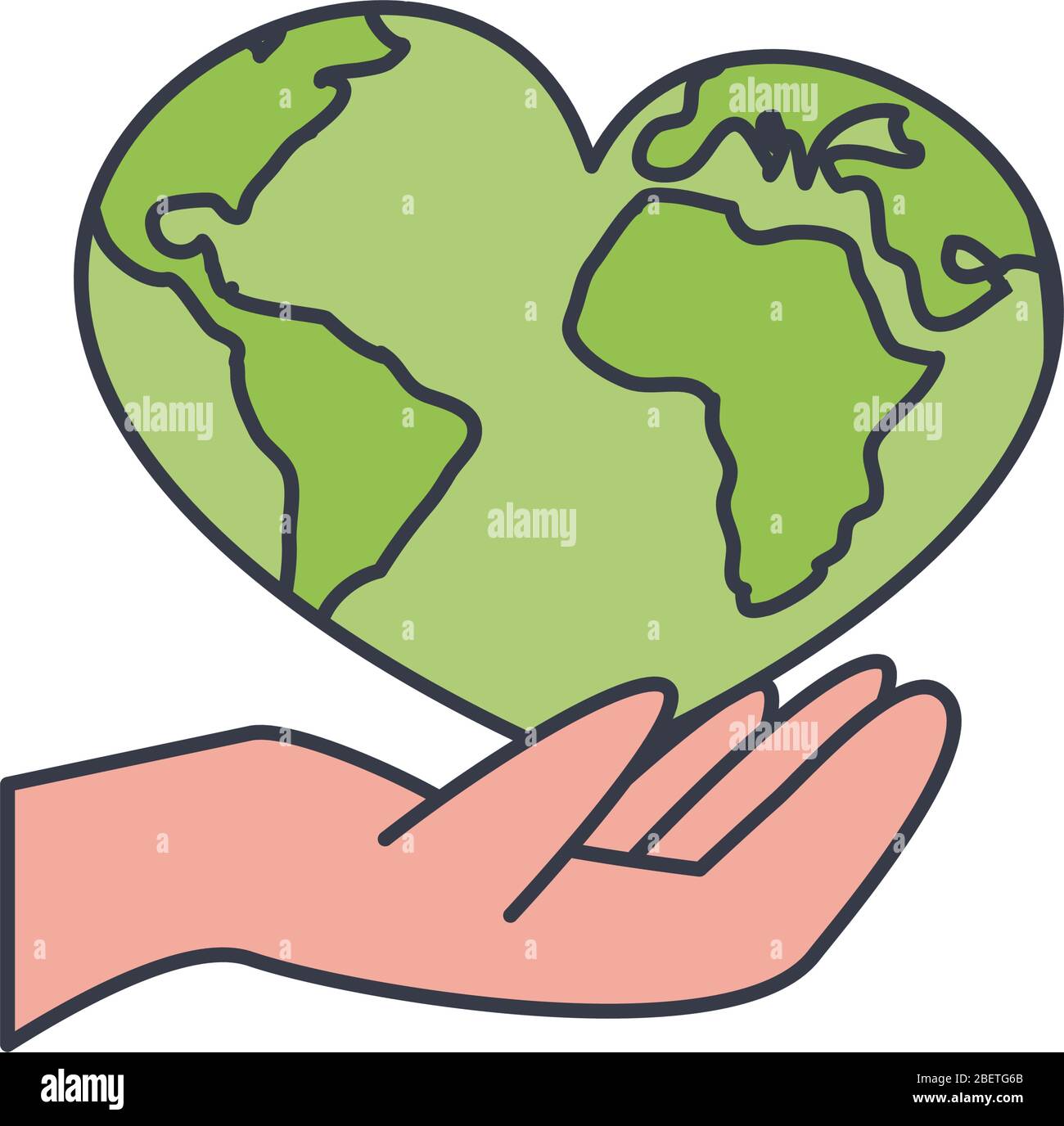 hand with earth planet in heart shape icon over white background, fill ...