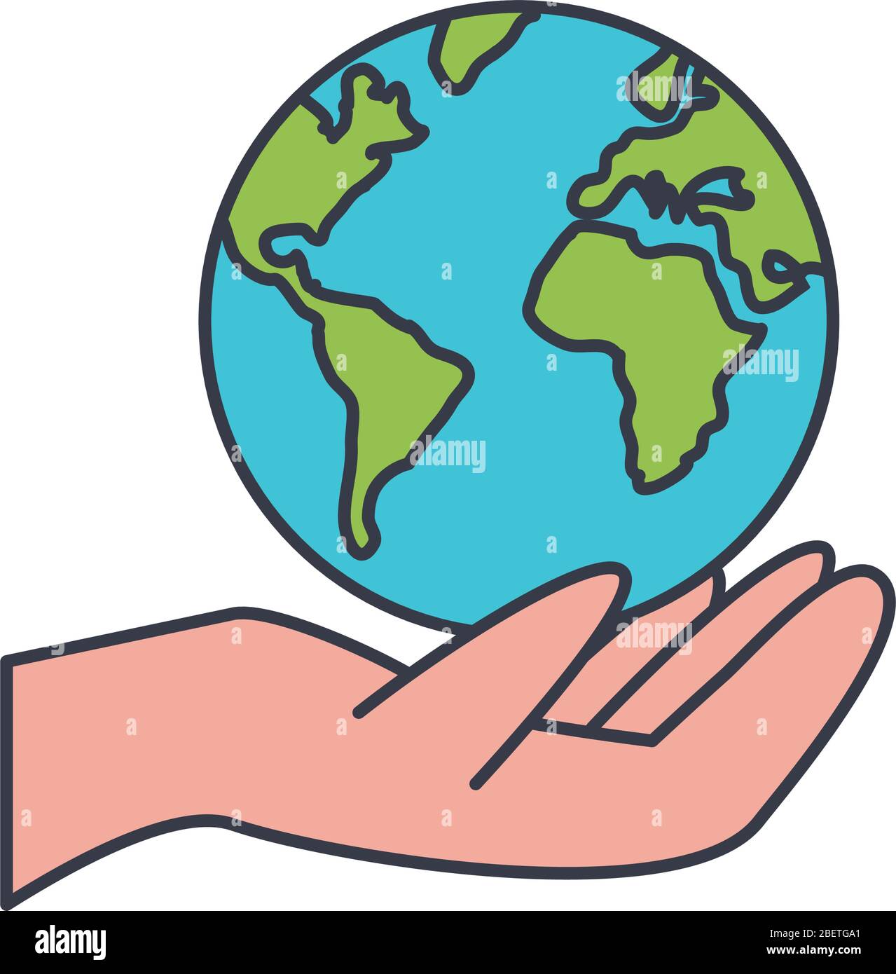 hand with earth planet icon over white background, fill style, vector ...