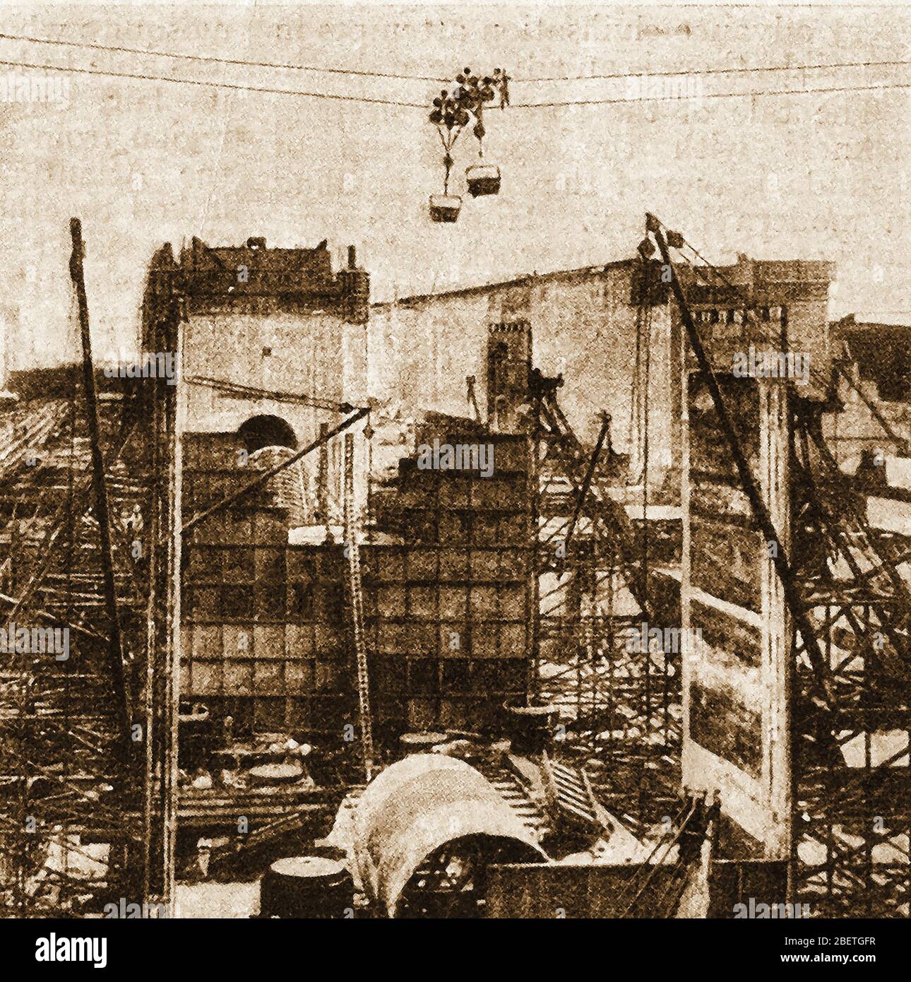 An early printed photograph showing the building of the Panama Canal ...
