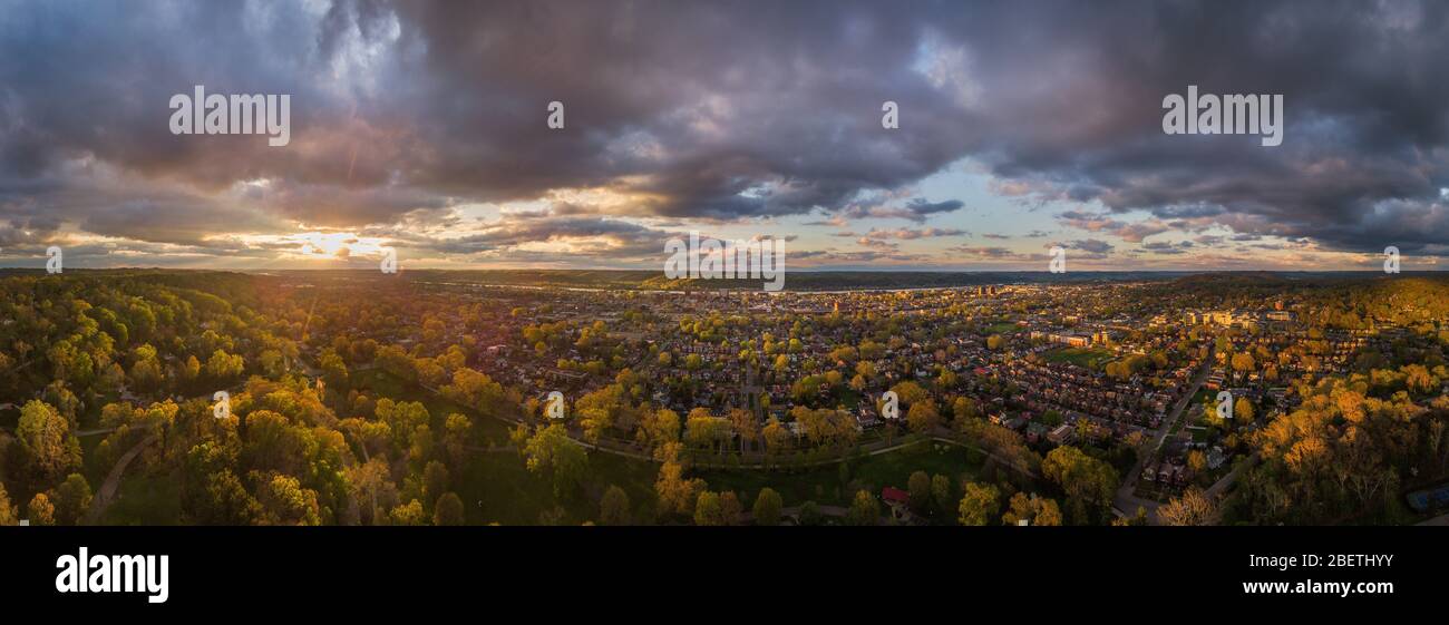 A sweeping 180 degree aerial view of the city of Huntington, West ...