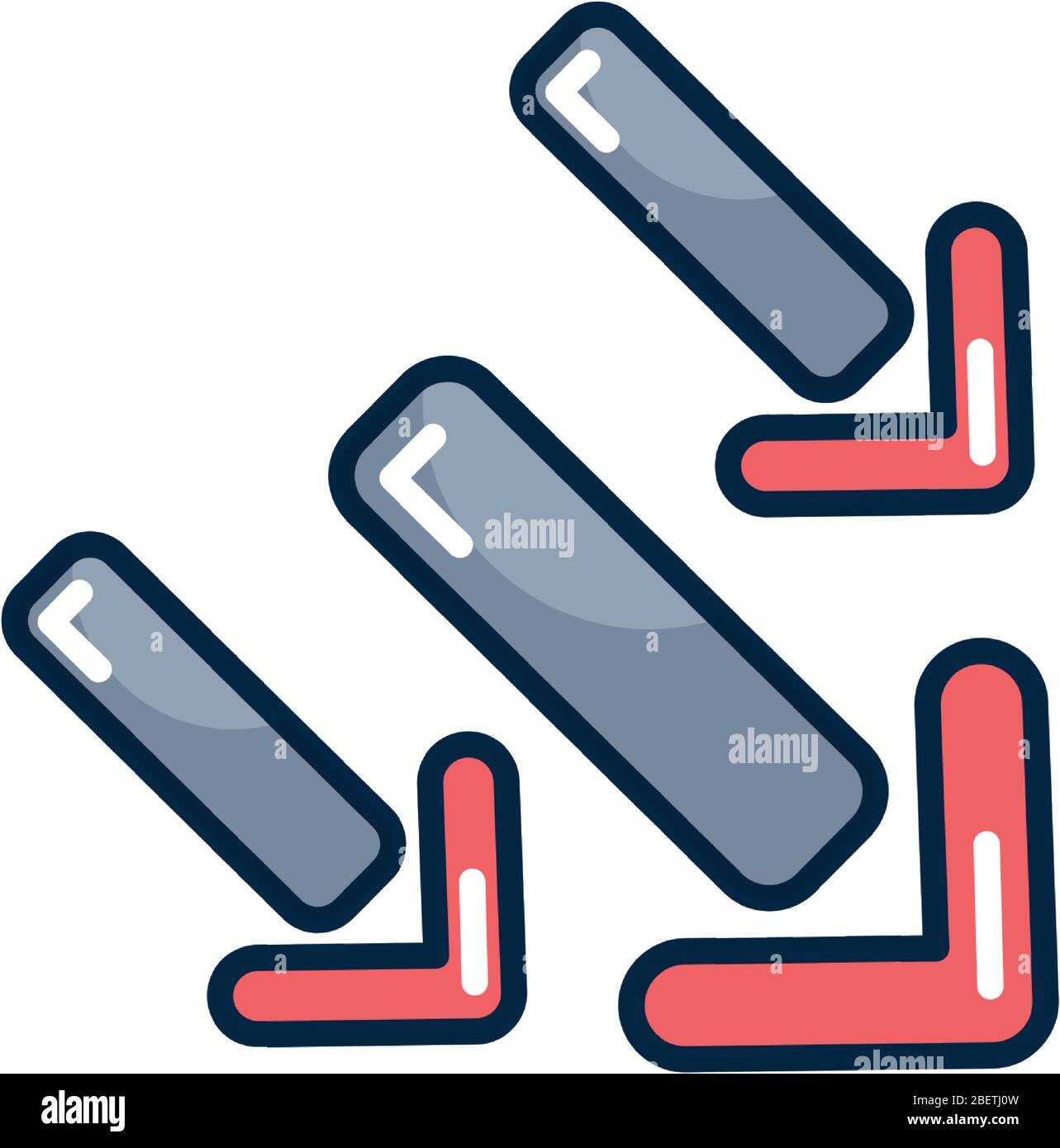 three arrows down icon over white background, line color style, vector ...
