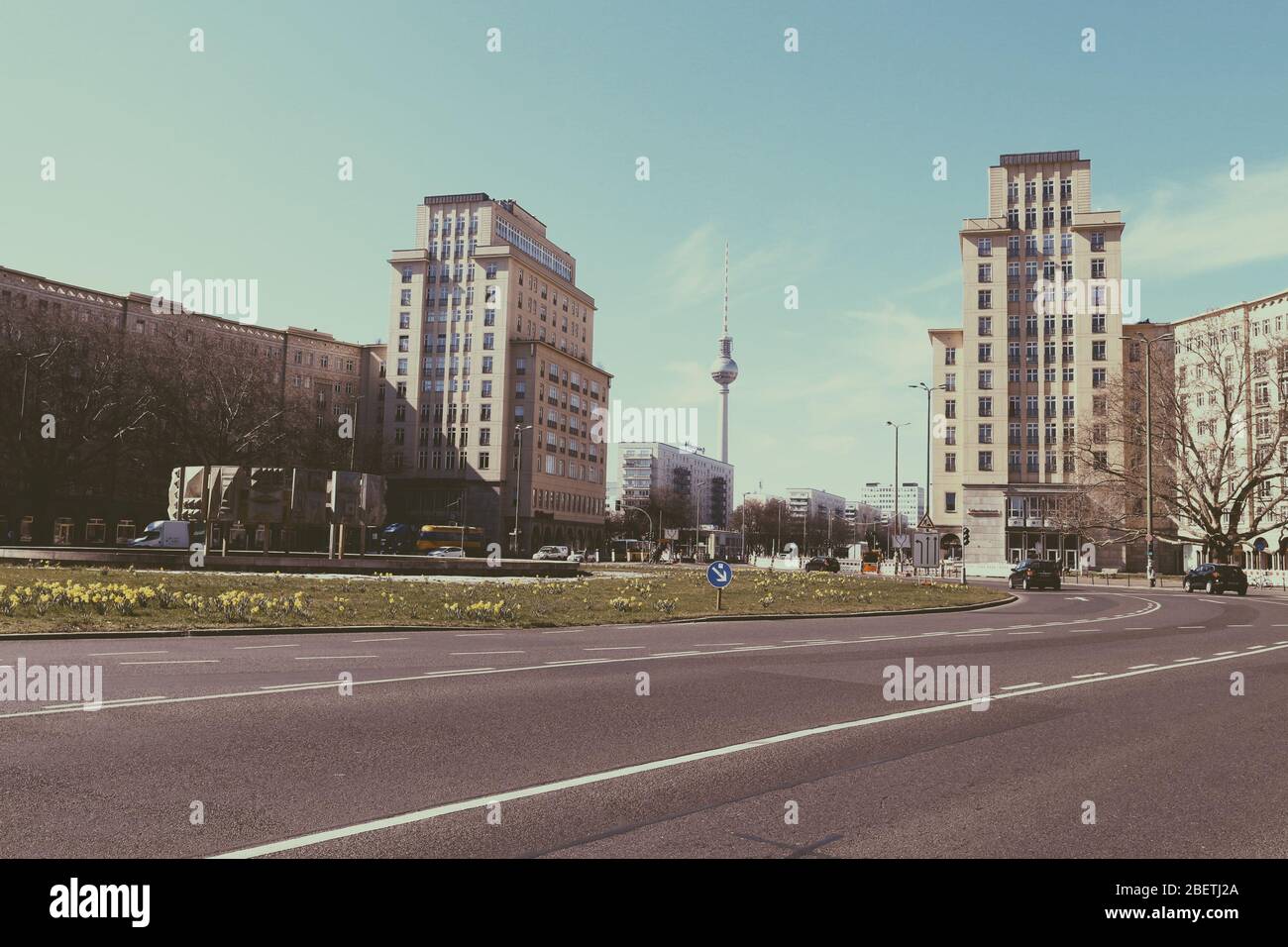 Strausberger Platz, a square in the eastern center of Berlin, a typical ...