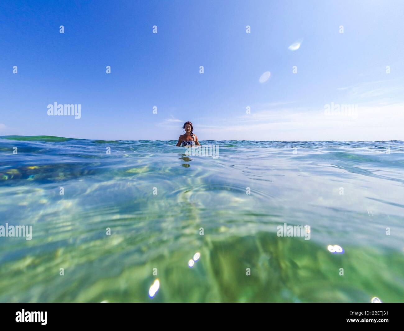 beautiful woman in the seawater. Picture taken inside the water Stock ...