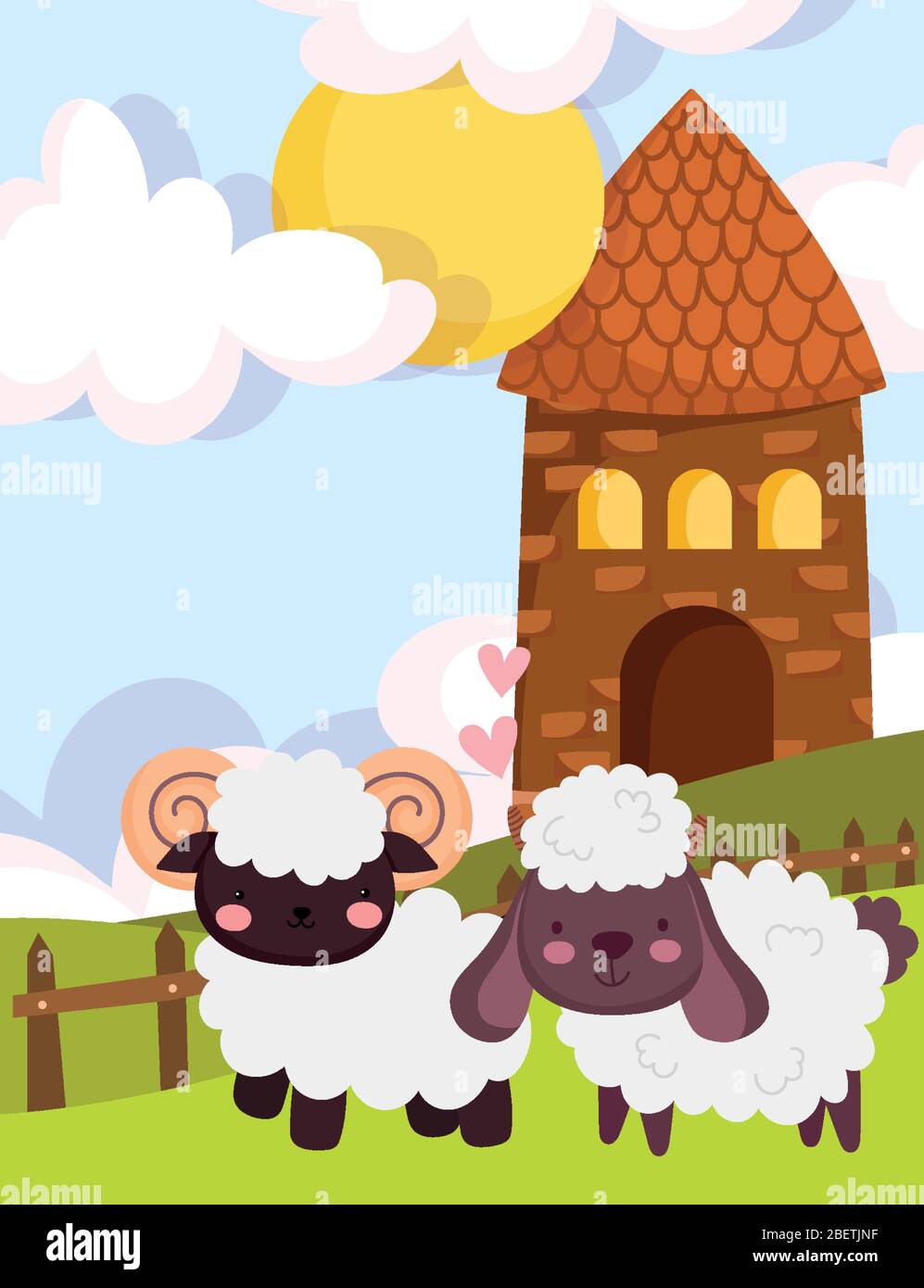 farm animals goat and sheep barn fence grass cartoon vector ...