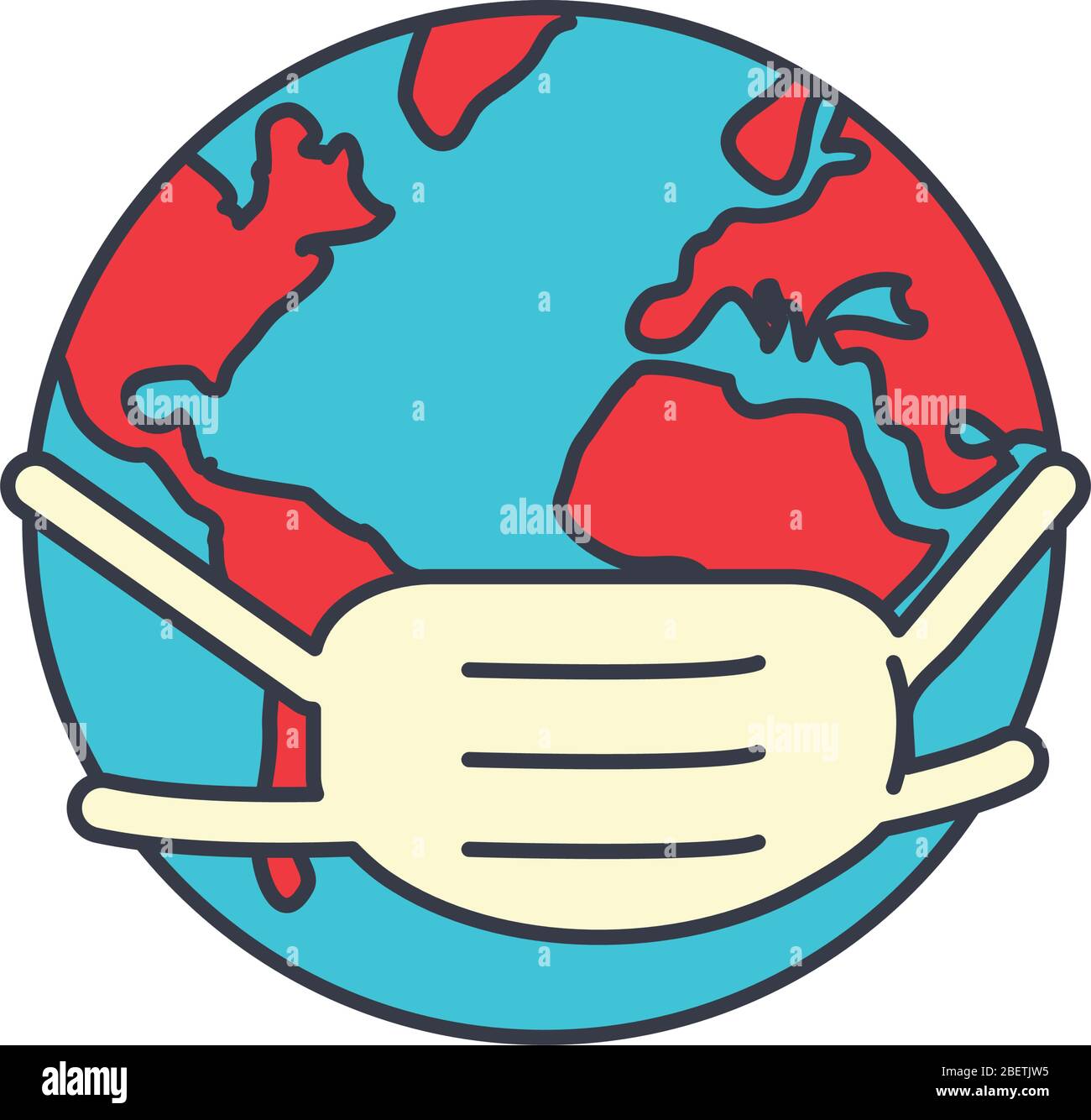 sad planet with mouth mask icon over white background, fill style ...